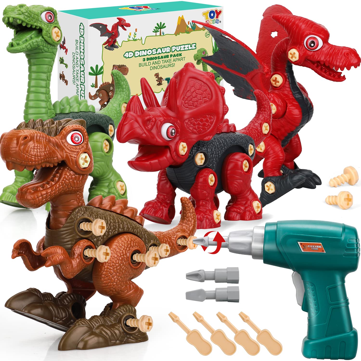 TOY Life 4-Pack Take Apart Dinosaur STEM Toys for Ages 3-12 ...