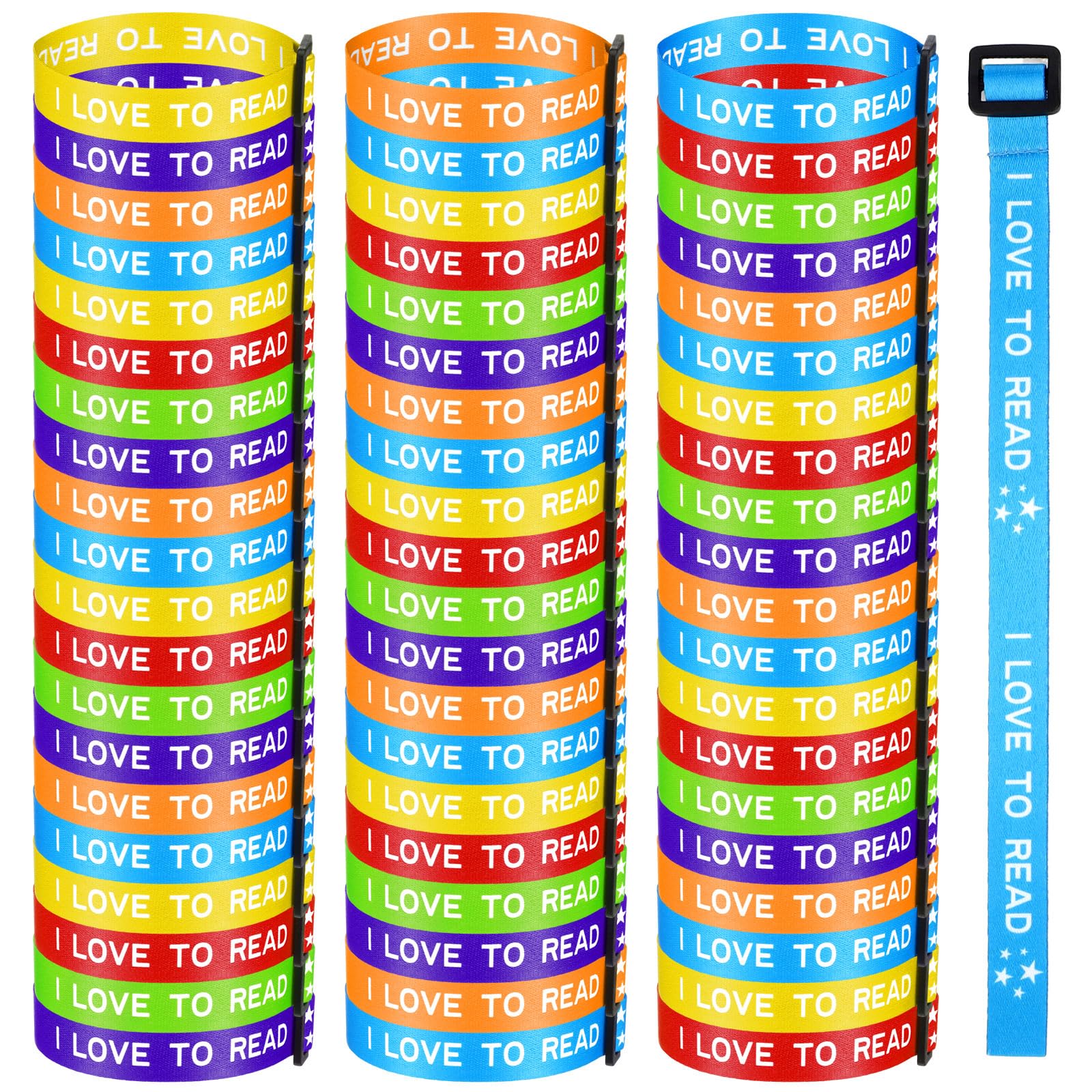 Landical 60 Pcs I Love to Read Wristbands Adjustable Webbing Bracelets ...