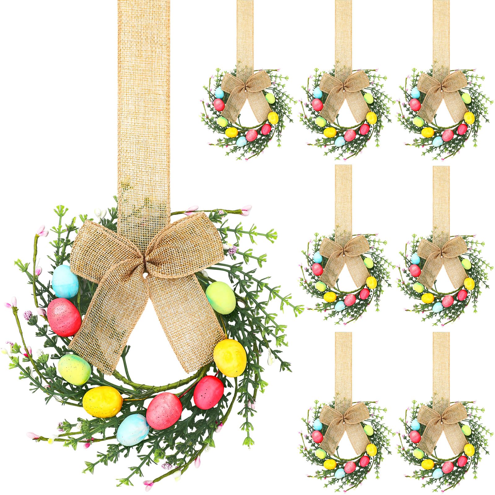 Dingion 8 Pcs 10 Inch Small Easter Wreaths for Cabinet Mini Artificial ...