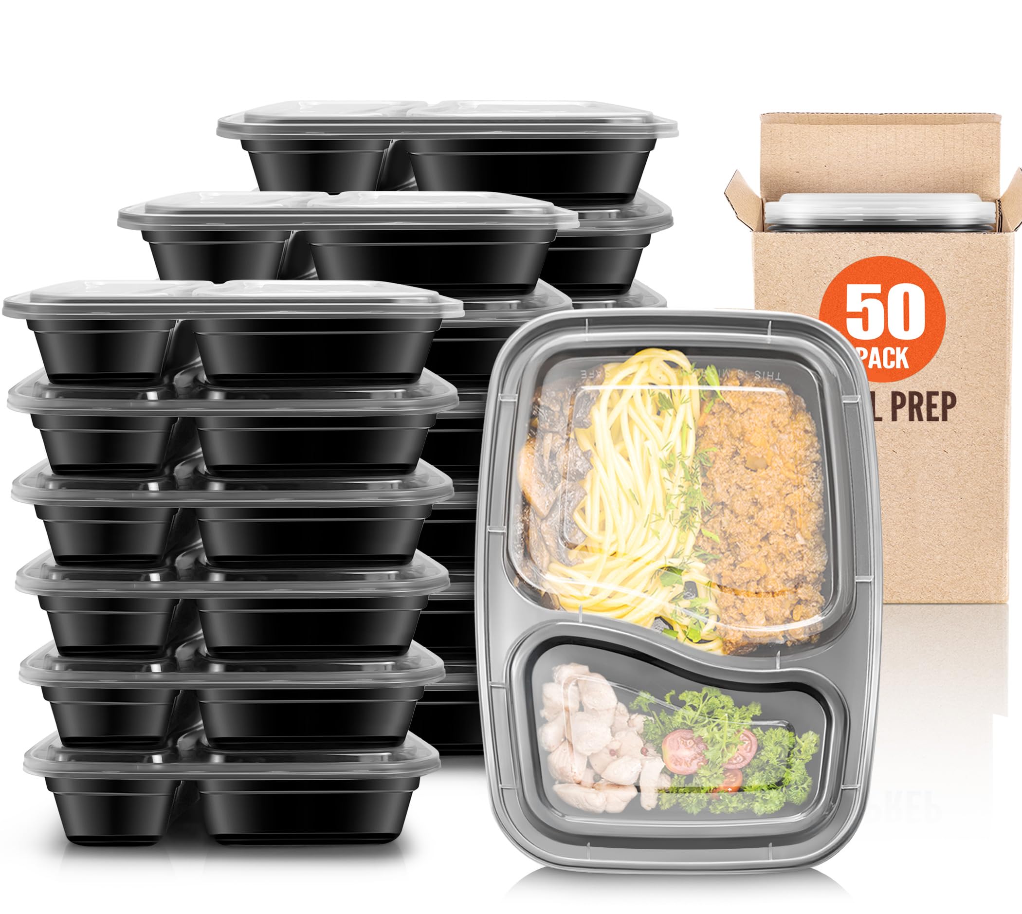 Teivio 50 Pack Plastic Meal Prep Containers Reusable, 1-compartment ...