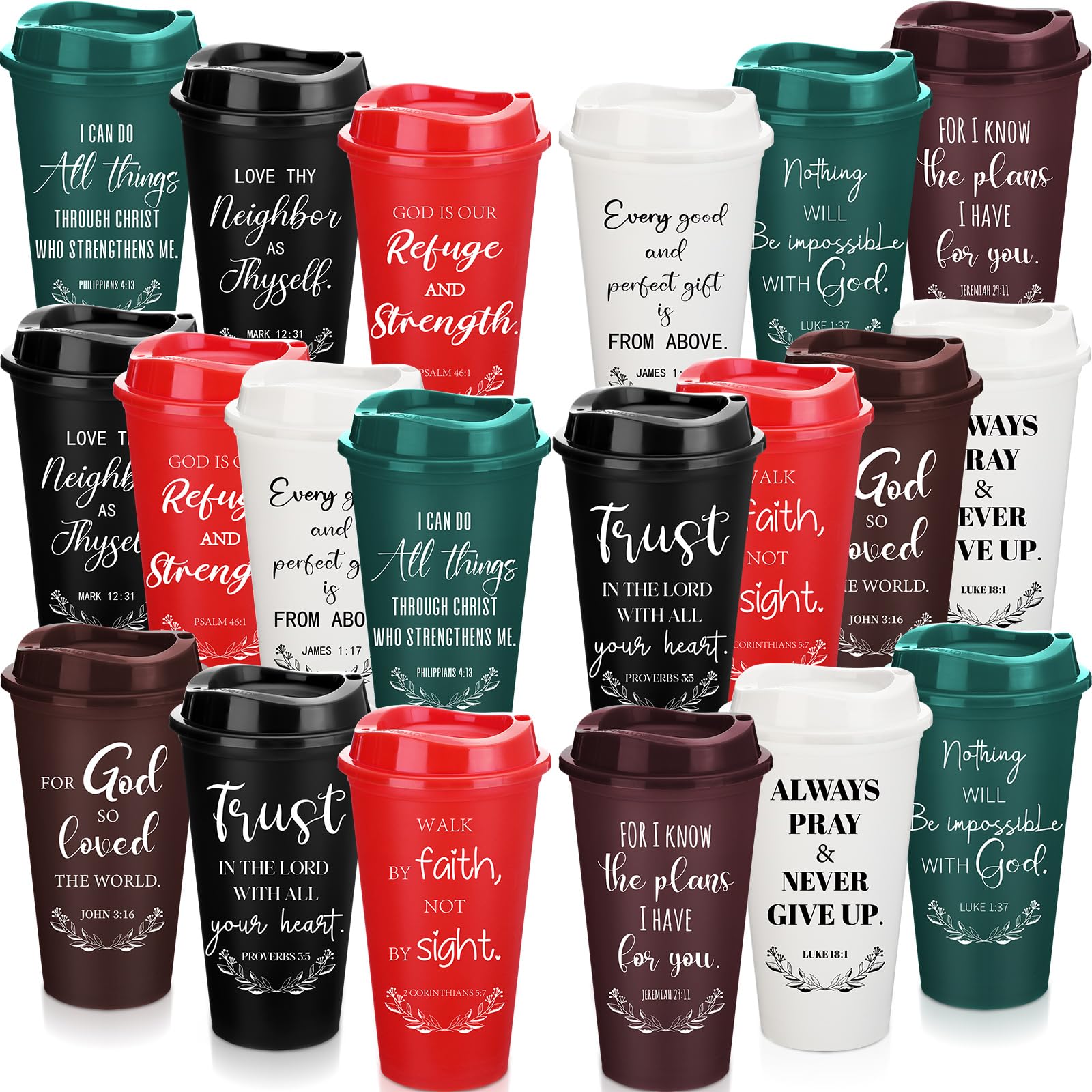 Skylety 20 Pack Reusable Christian Coffee Cups 16 oz Religious Bible ...