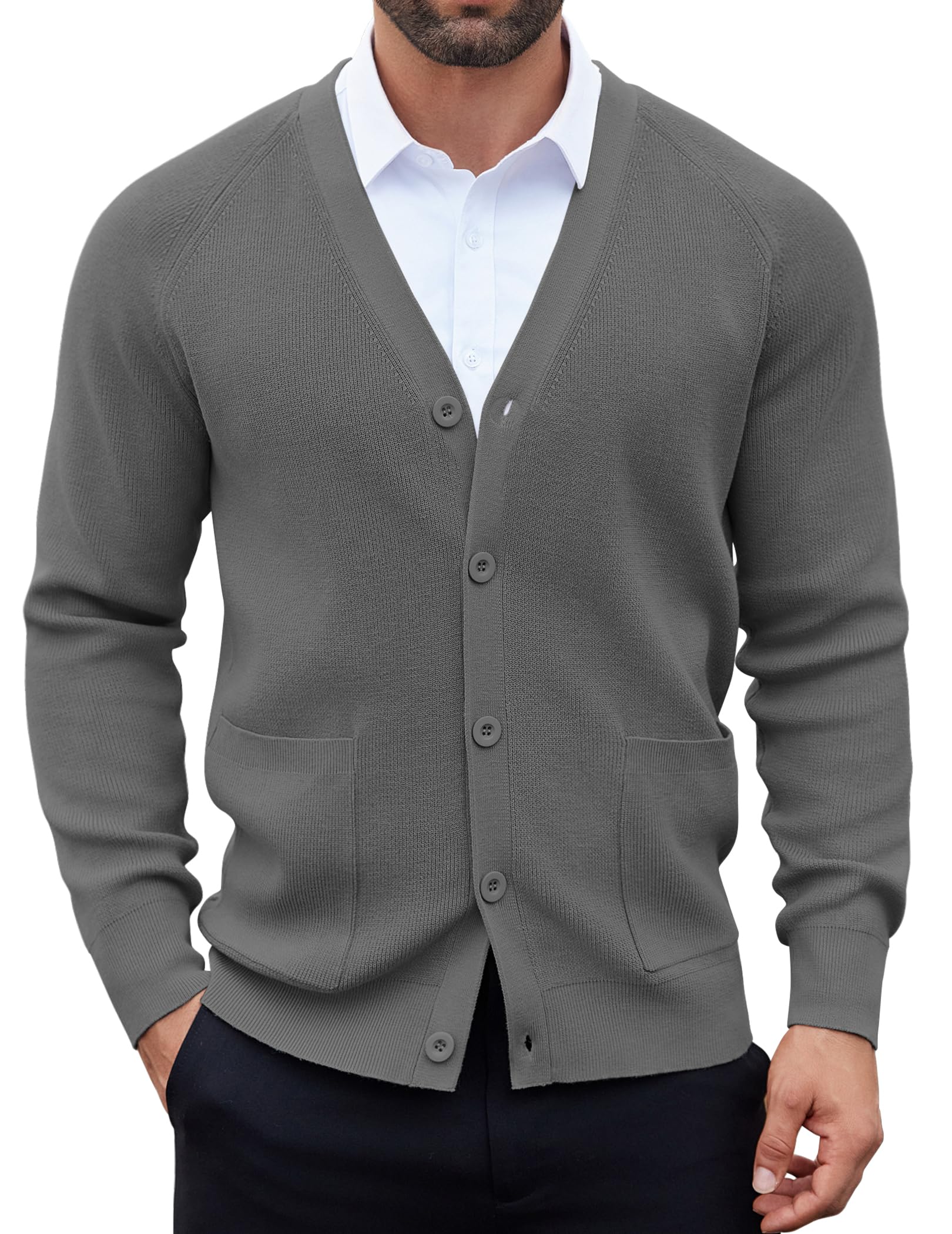 COOFANDY Men's Cardigan Sweater Button Up V Neck Long Sleeve Slim Fit ...