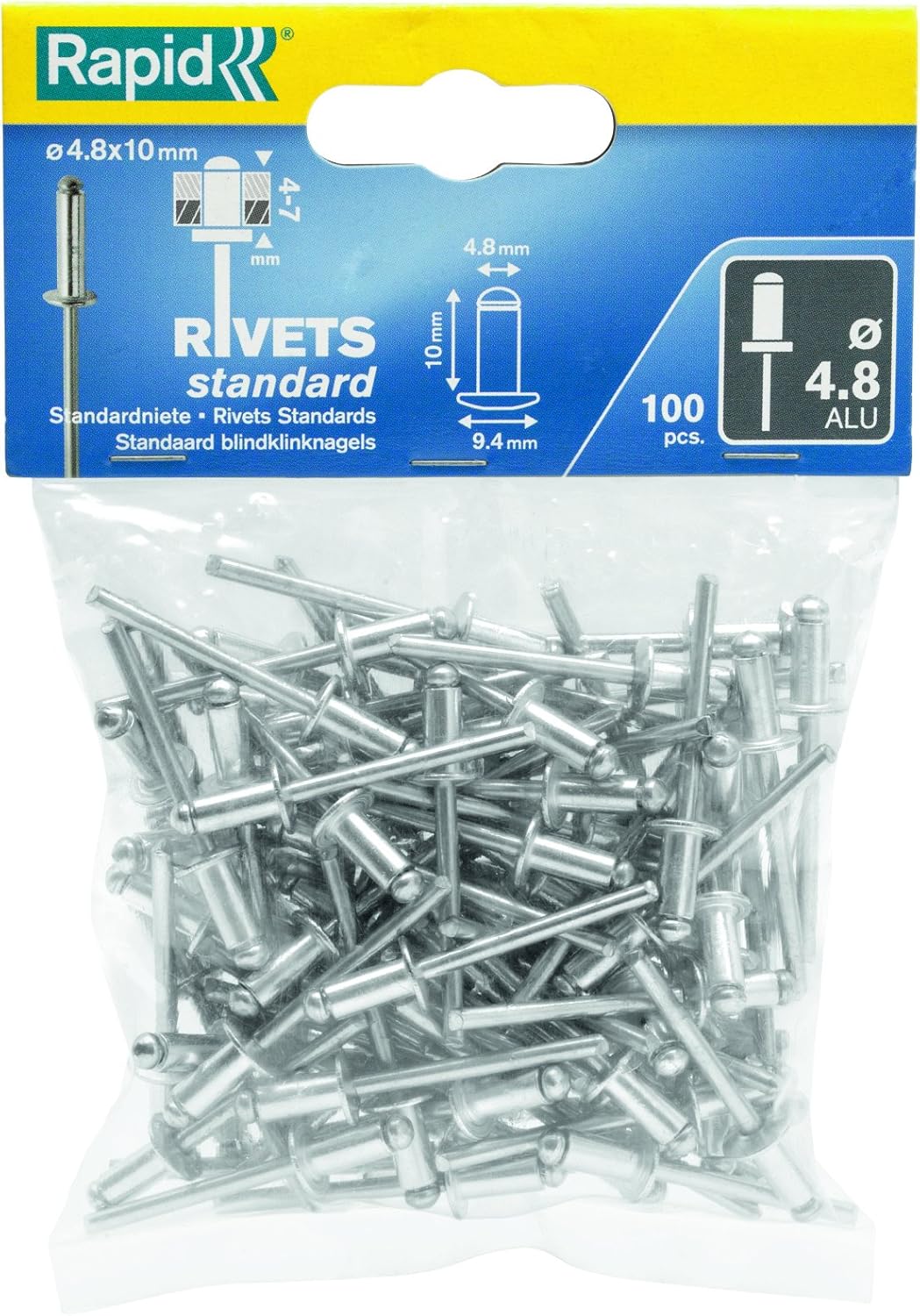 Rapid Rivets Standard Alumium rivets, 4,8 x 10 mm, 5000380 – 100 Pieces ...