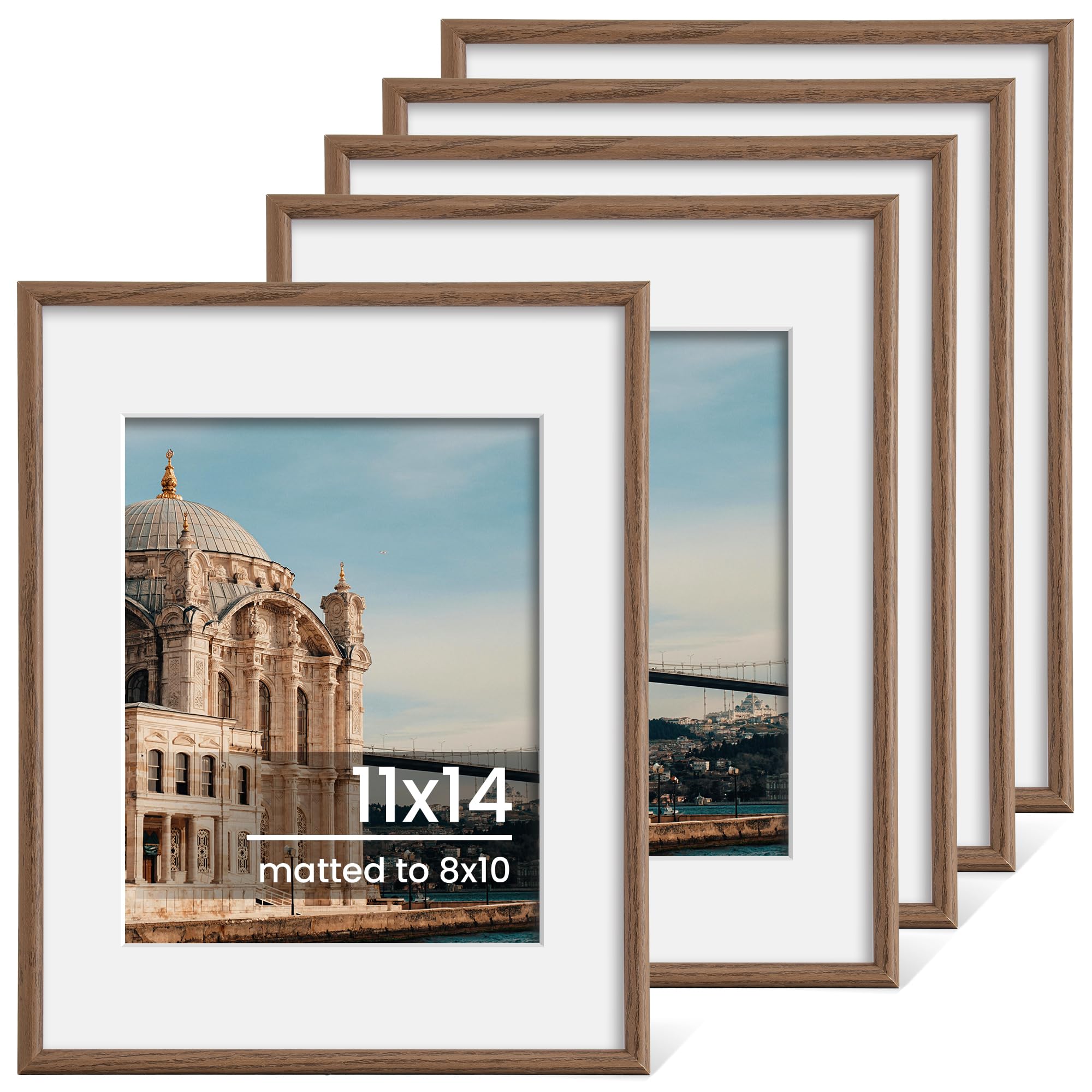 FLYJOE 11x14 Picture Frame Set of 5, Display Pictures 8x10 with Mat or 11x14 Without Mat 11 by ...