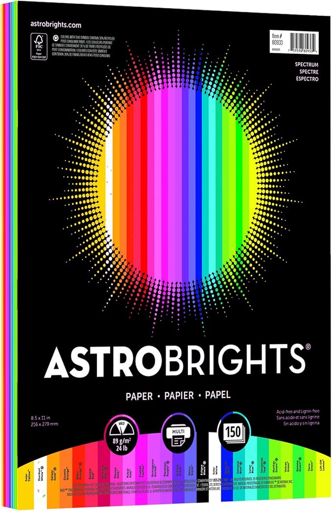 Papel de color Astrobrights, 21.6 x 27.9 cm, 10.9 kilogram/89 G/m2 ...