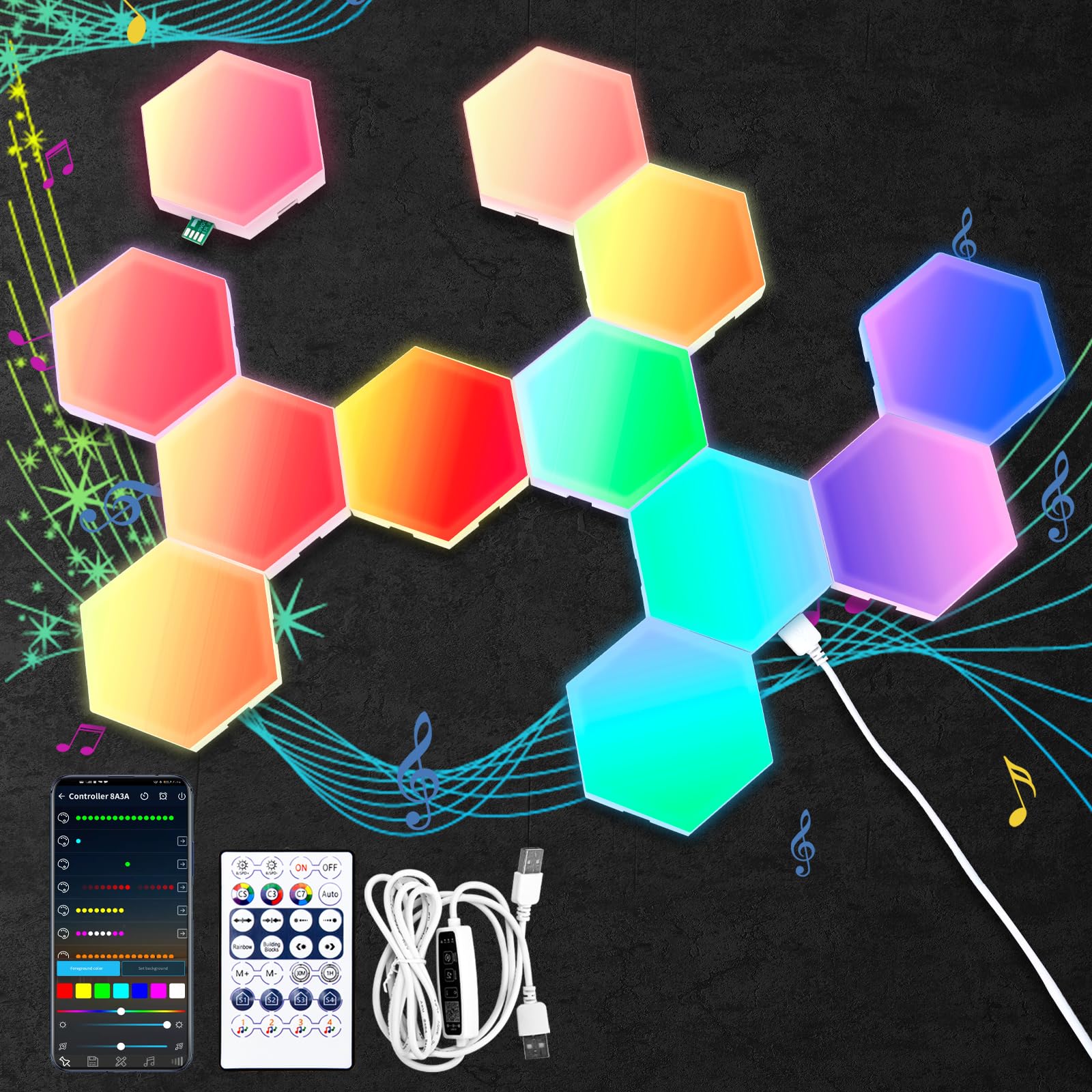 Mua MINDORE (12 Pack) Hexagon LED Lights,RGB Smart Home Decor Creative ...