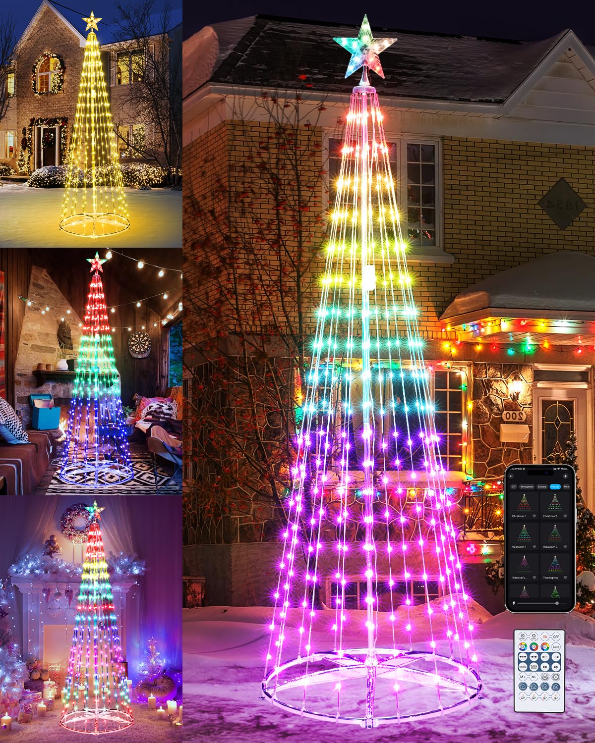Flacchi Smart Christmas Cone Tree Lights - Star Tree Topper with ...