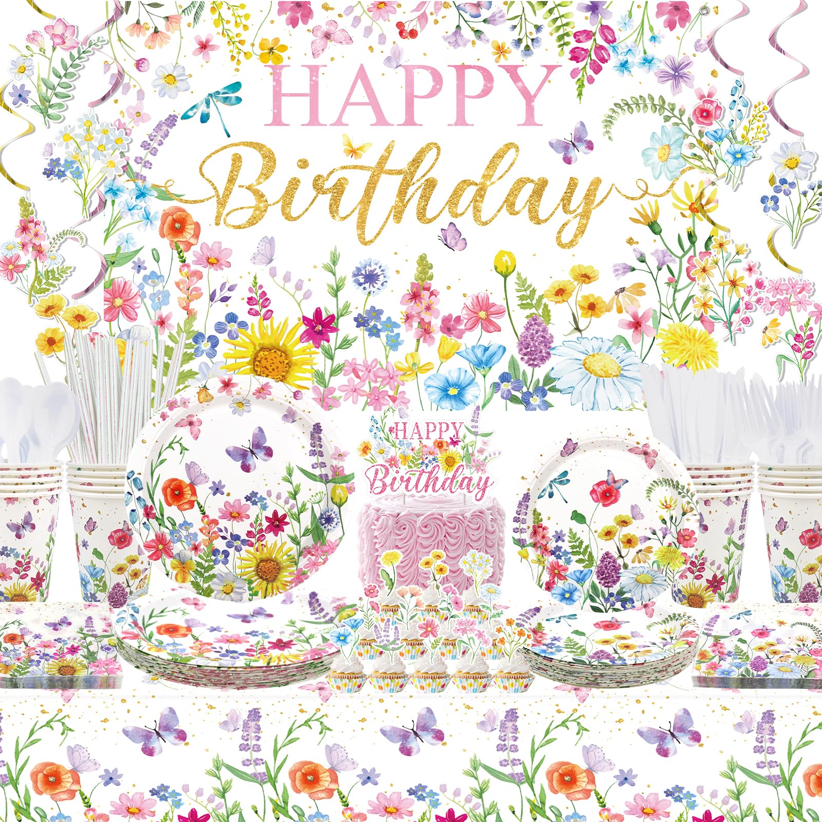 Wildflower Birthday Party Decorations - Floral Party Supplies, Plates ...