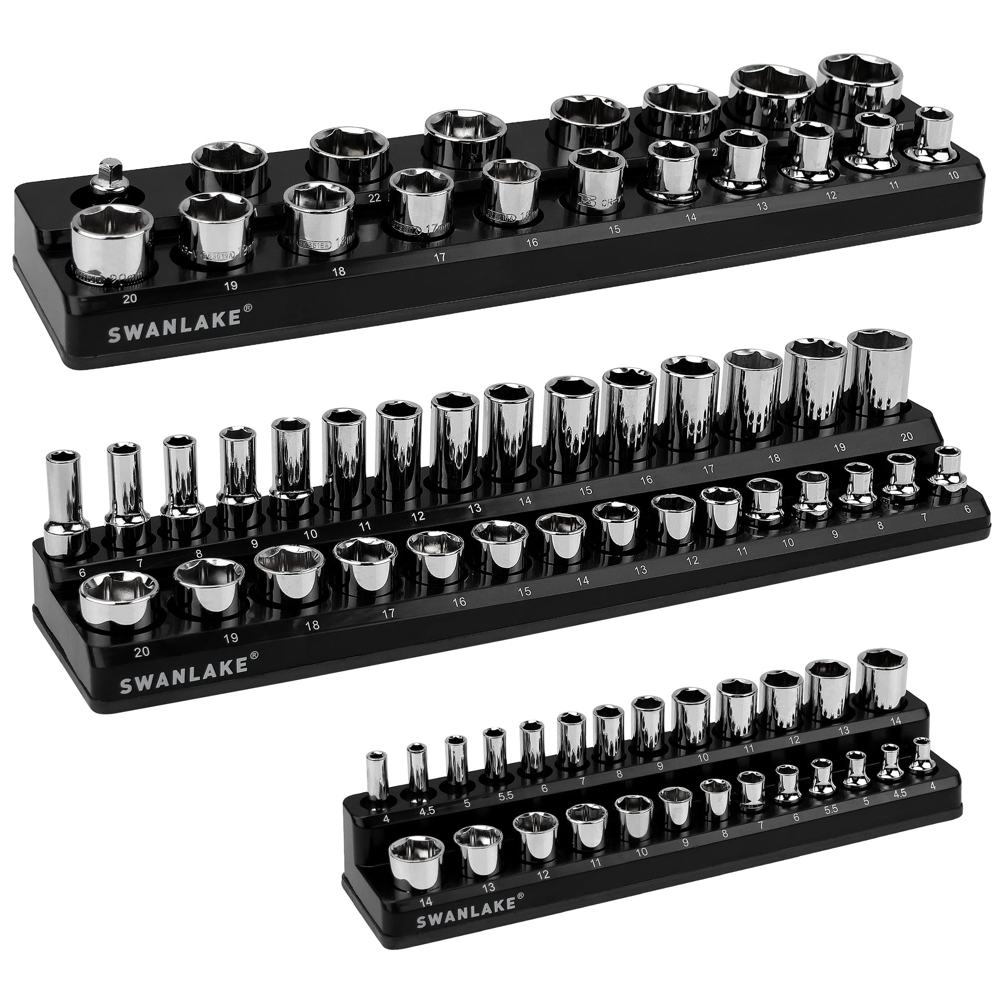 3-piece Magnetic Socket Organizer Set, 1/4'', 3/8" 1/2'', Metric Socket ...