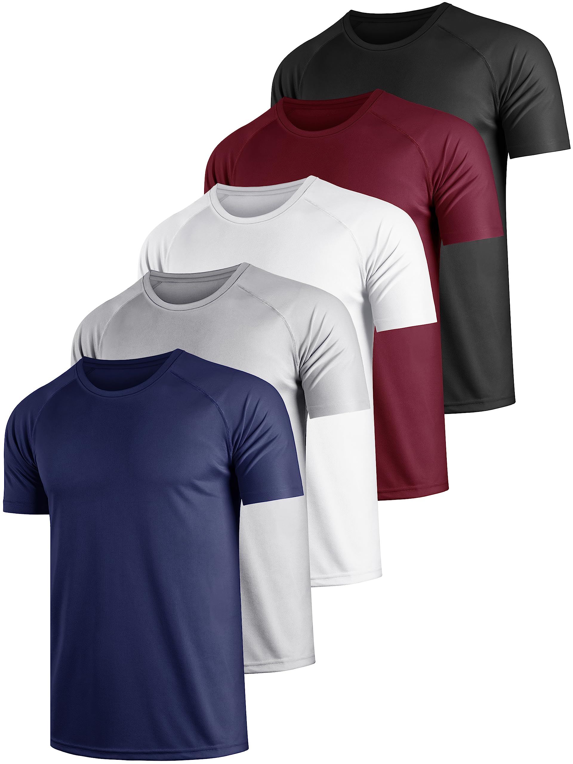 5 Pack Men's Polyester Quick Dry Workout Tshirts Gym Fitness Moisture Wicking Shirt Active ...