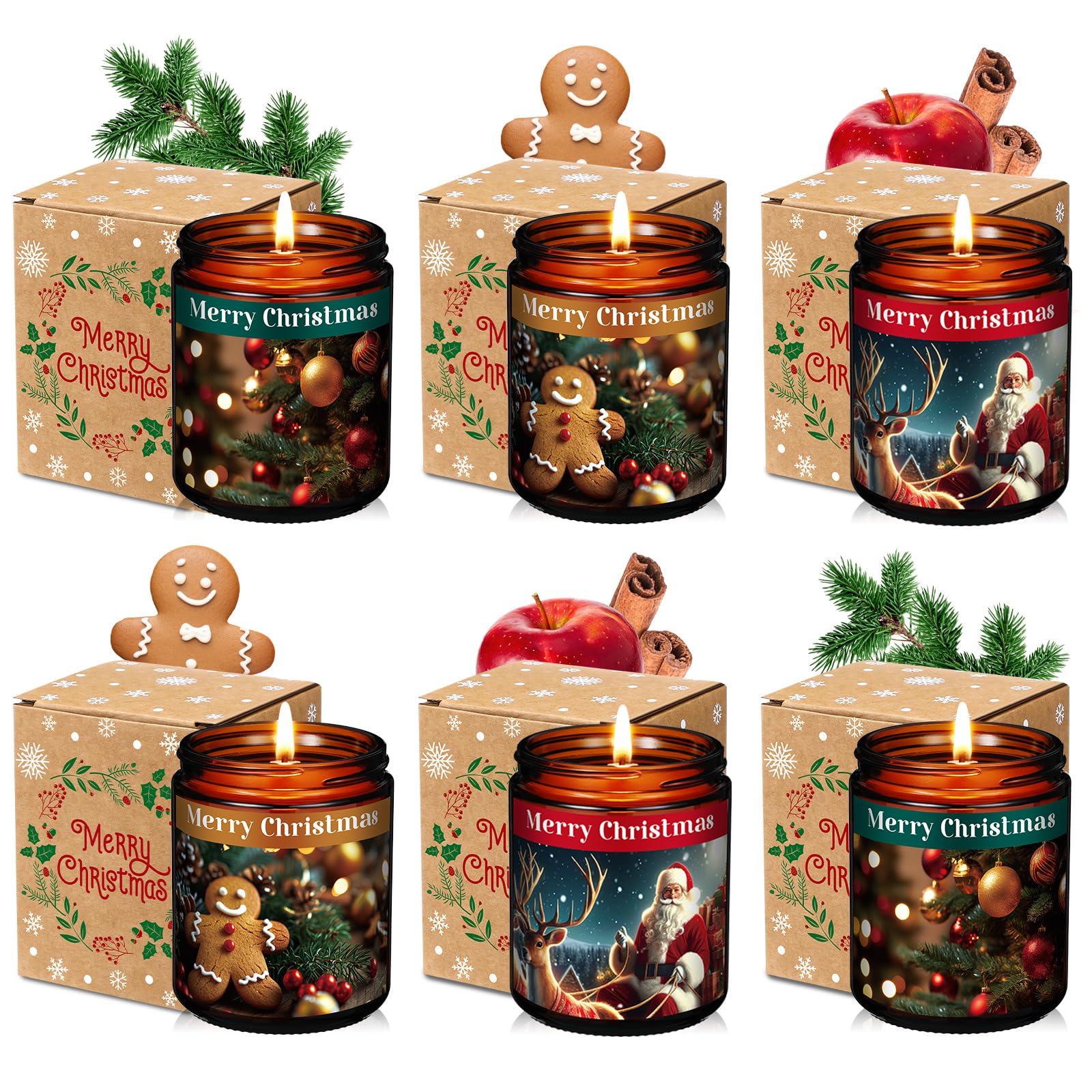 Fullhawl Christmas Candles Gift 7oz Christmas Scented Candle Set 6 Pack ...