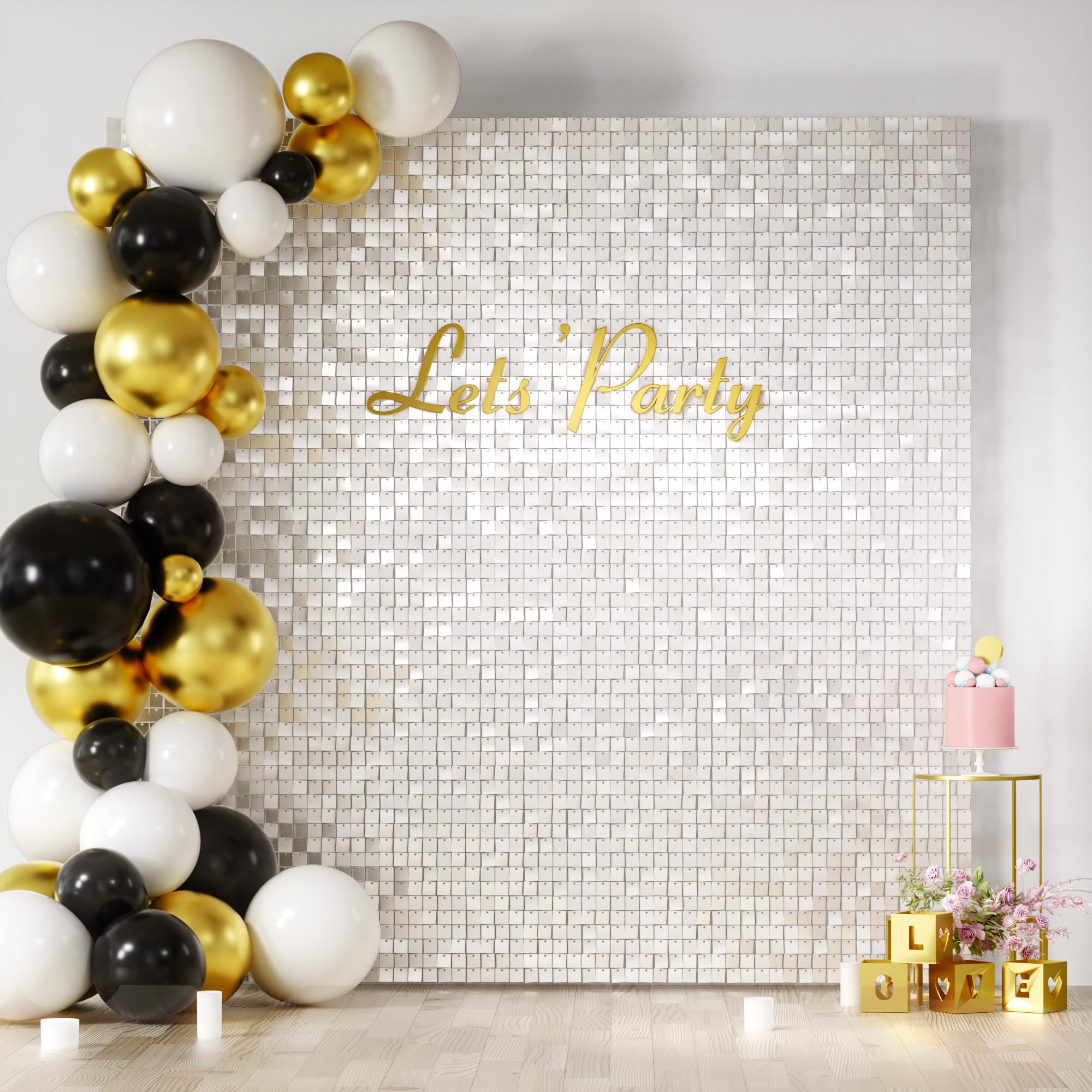 COKAOBE Matte White Shimmer Wall Backdrop, 30PCS Square Sequin Shimmer ...