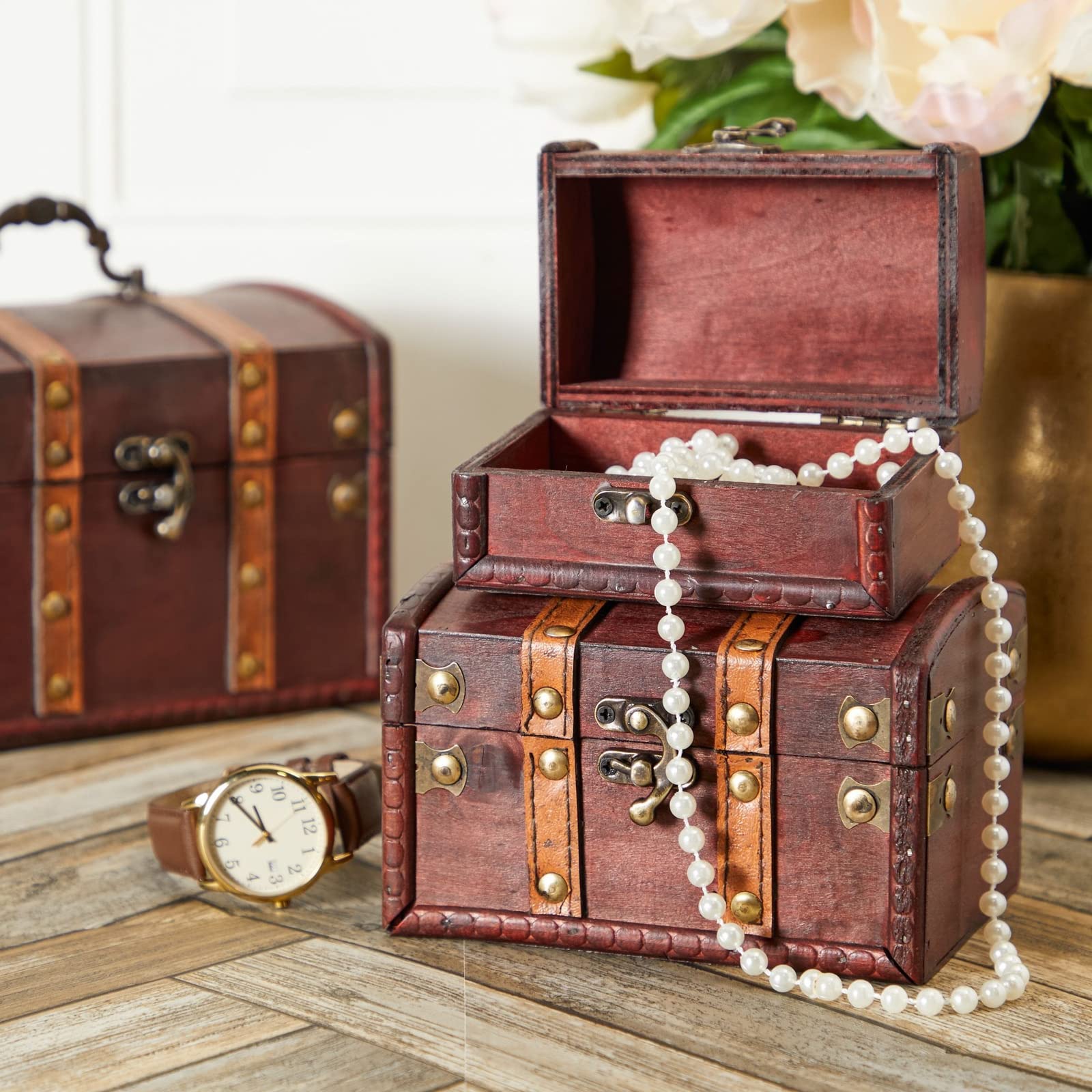 Mua Juvale Set of 3 Wooden Pirate Treasure Chest Boxes, Decorative ...