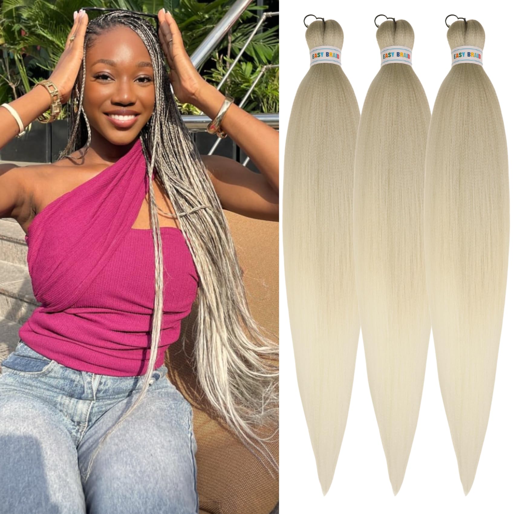 Ombre Ash Blonde Braiding Hair Pre stretched Box Braiding Hair ...