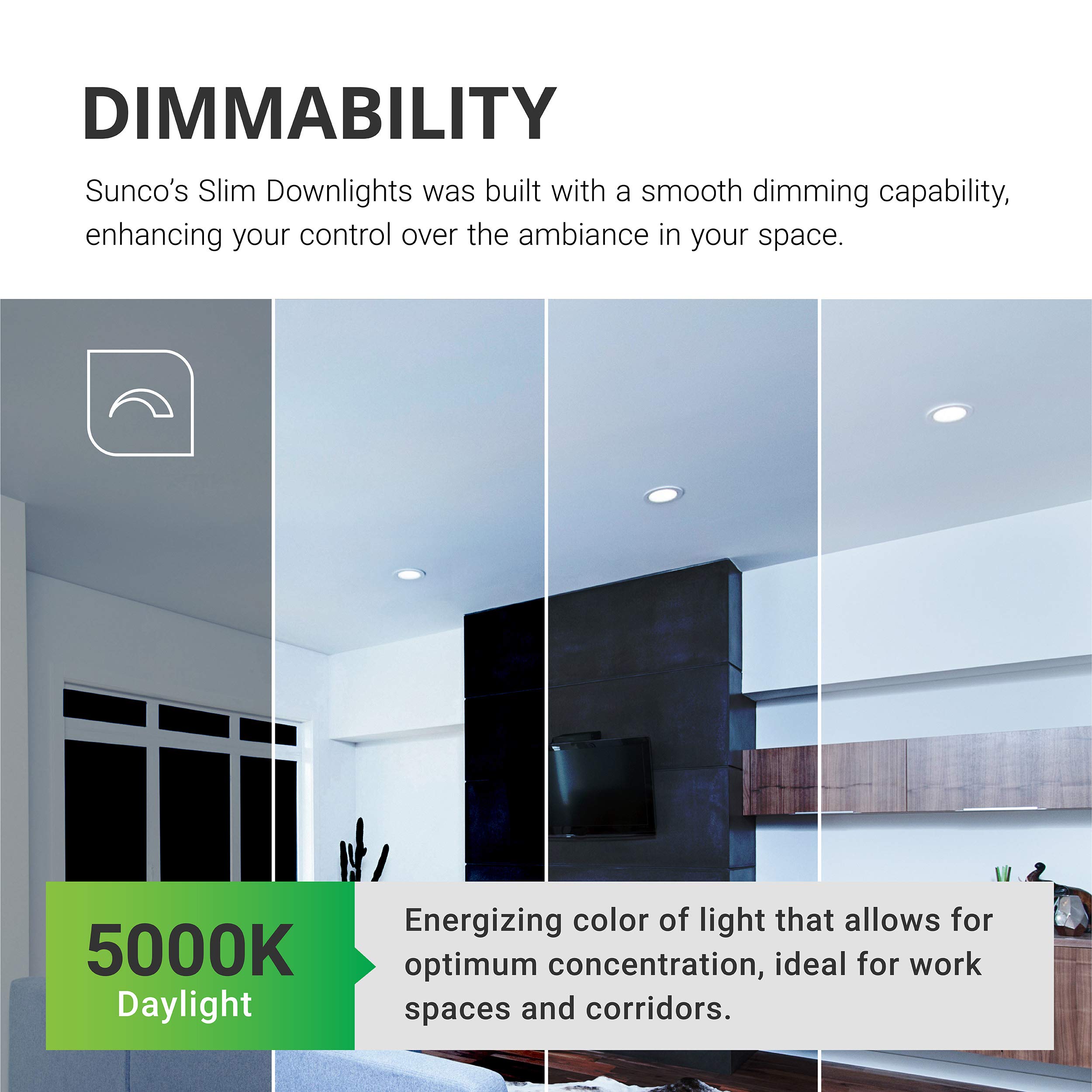 Sunco Lighting 4 Inch Slim LED Downlight with Junction Box,10W=60W, 650 ...