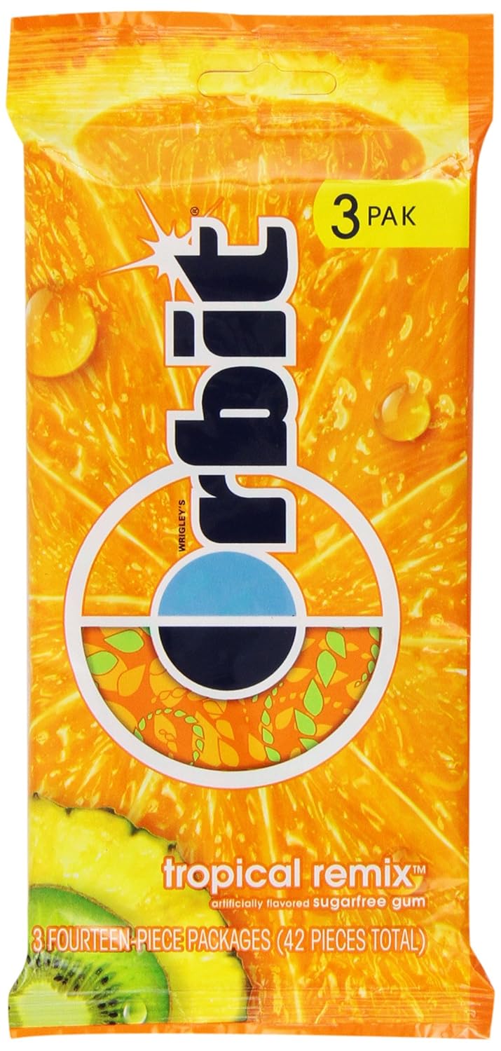 ORBIT TROPICAL REMIX SUGAR FREE CHEWING GUM 14 STICK PACKS - 42 STICKS ...