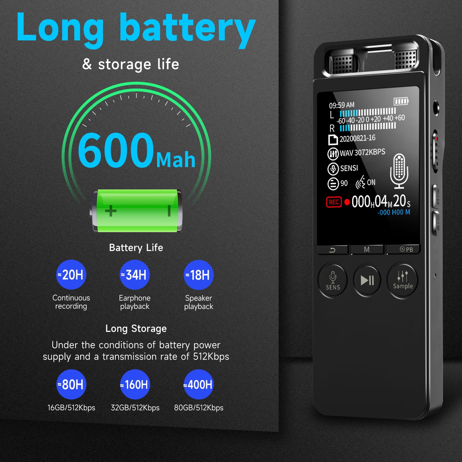 Digital Voice Recorder With MP3 Player Playback Intelligent Noise ...