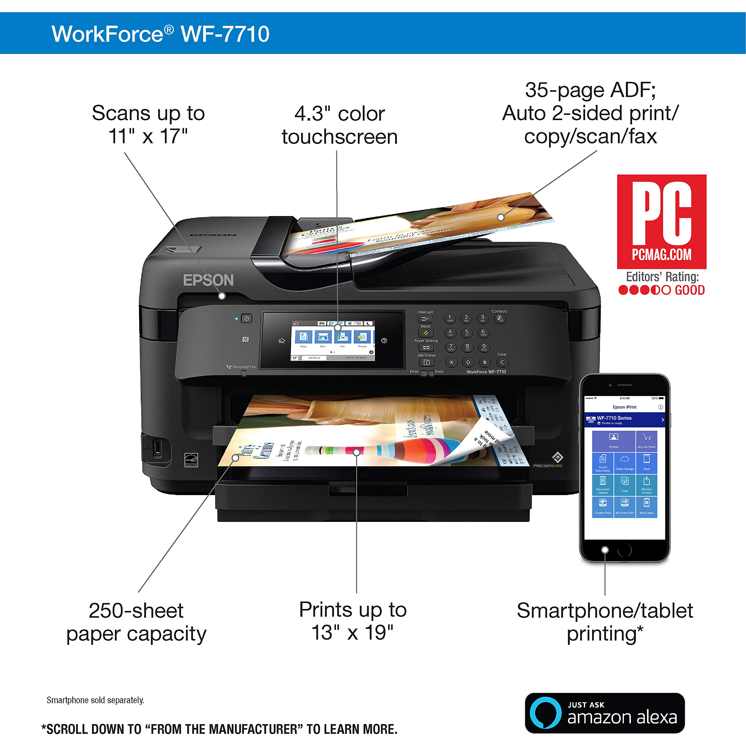 Workforce WF-7710 Wireless Wide-Format Color Inkjet Printer with Copy ...