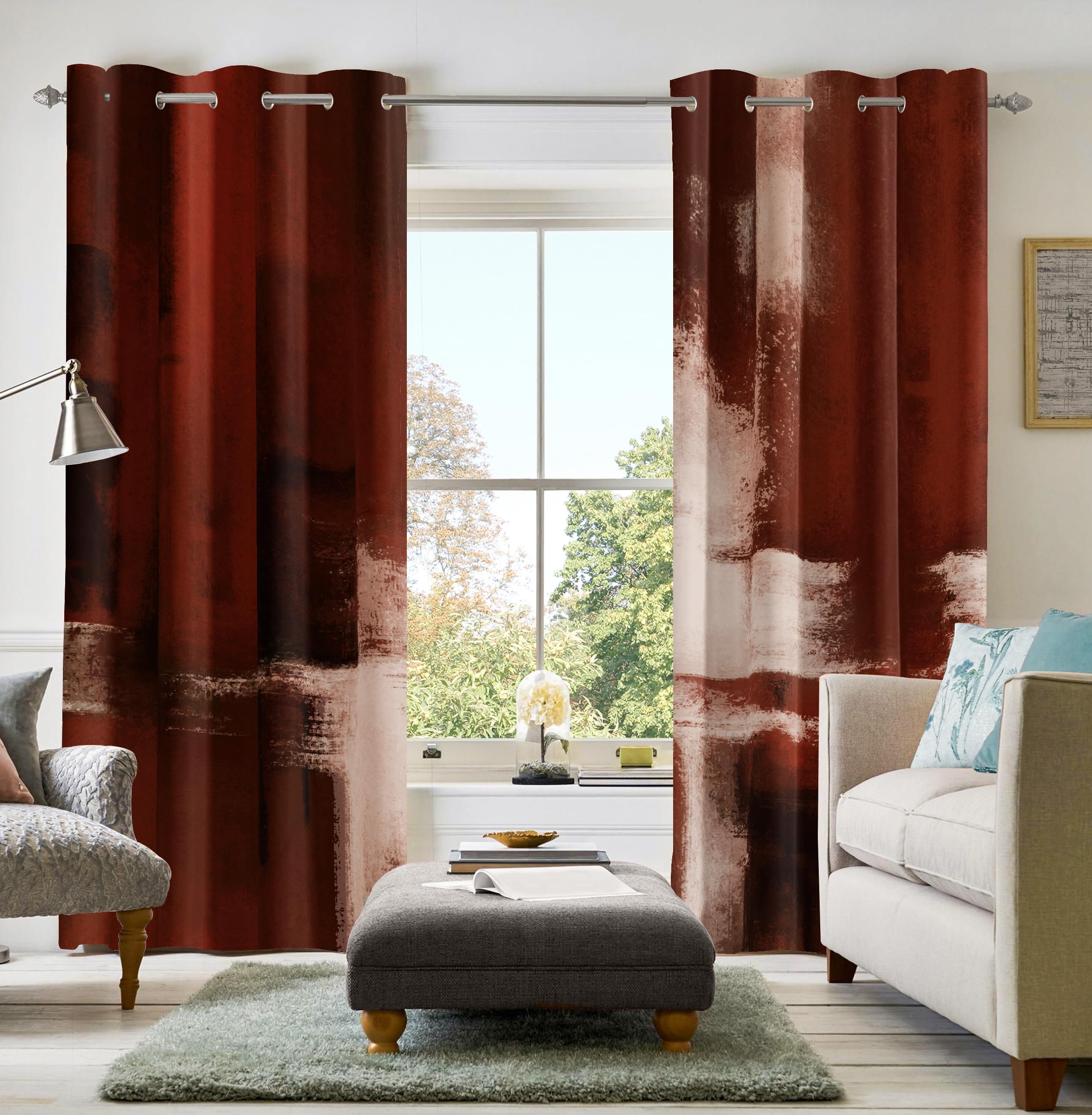 Asuexpect Red Curtains 2 Panels Abstract Rust Curtain Room Darkening ...