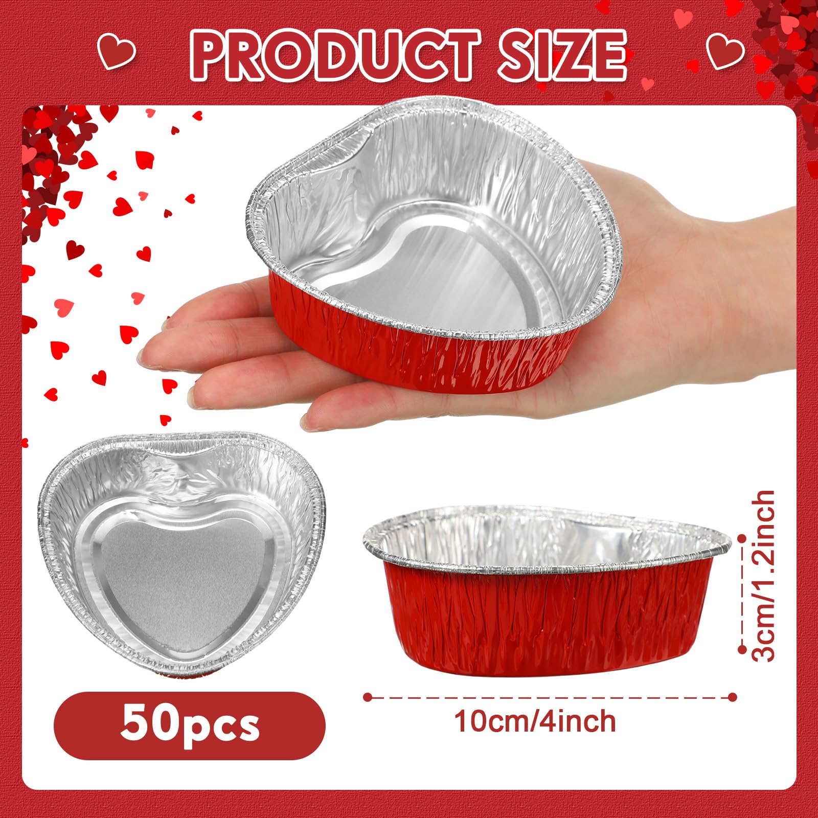 Honeydak Heart Shaped Cake Pans Valentine's Day Aluminum Foil Cupcake Cups Mini Heart Cake ...
