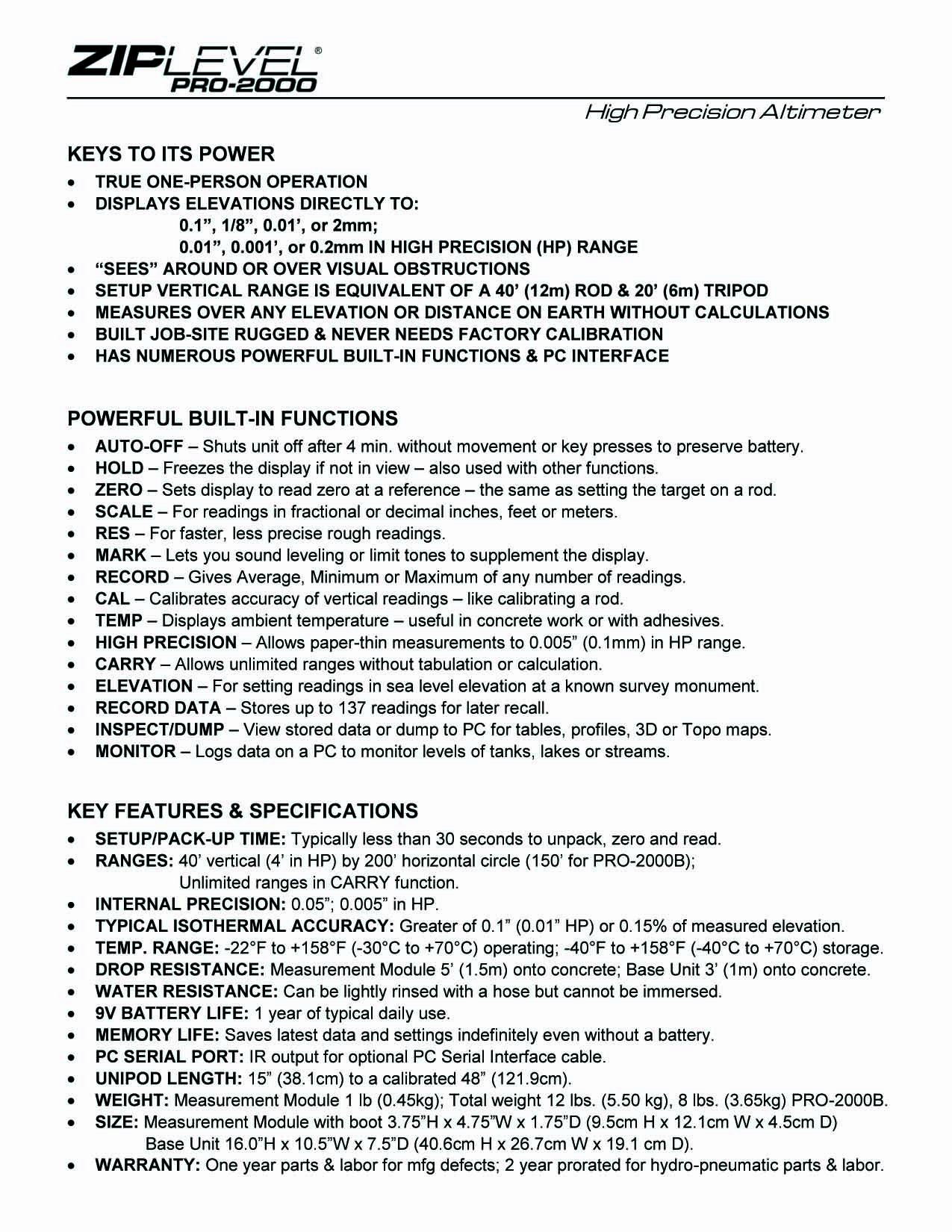 ZIPLEVEL PRO-2000 High Precision Altimeter on Galleon Philippines