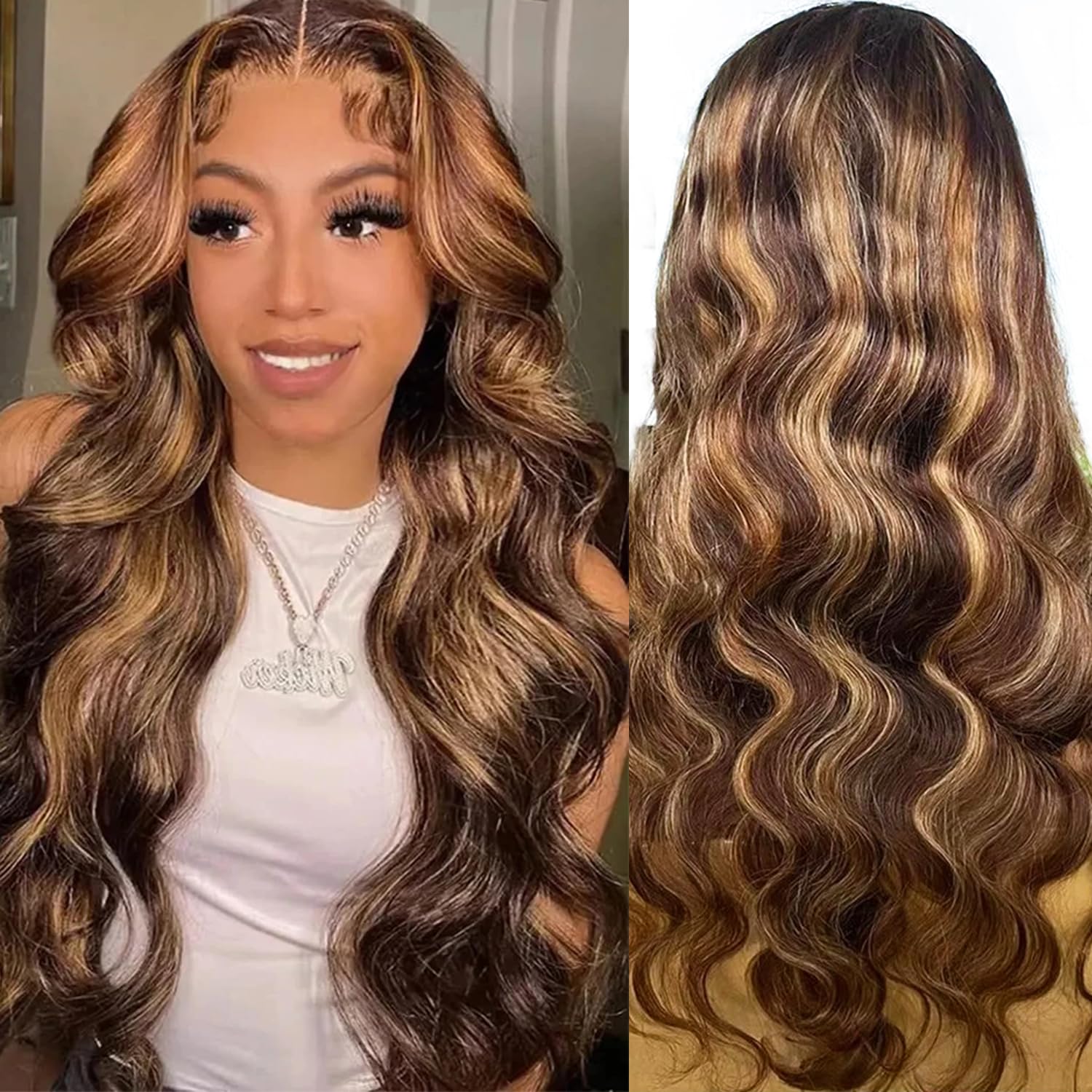 Valiilo 36 Inch Ombre Lace Front Wigs Human Hair 13x4 Highlight 4/27 ...
