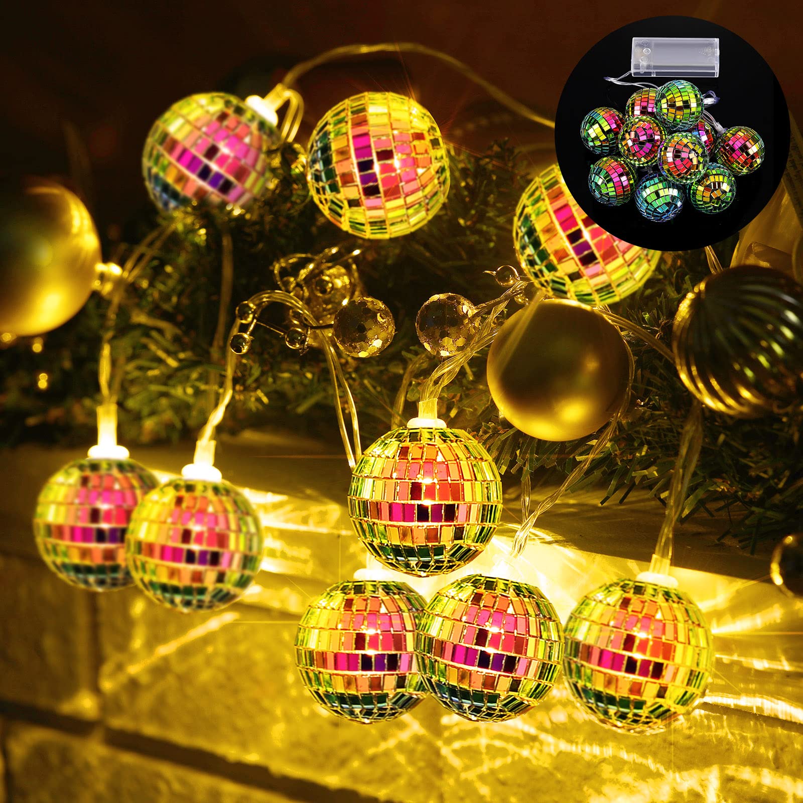 BBTO 10 LED Disco Ball String Light 2 Inch Mirror Disco Ball Ornaments ...