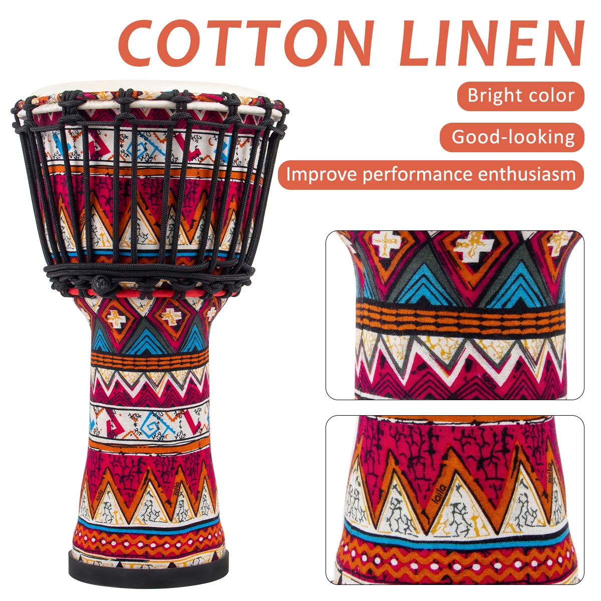 Mua lotmusic African Djembe Drum, Standard 8'' Red Cloth Stitched Congo ...