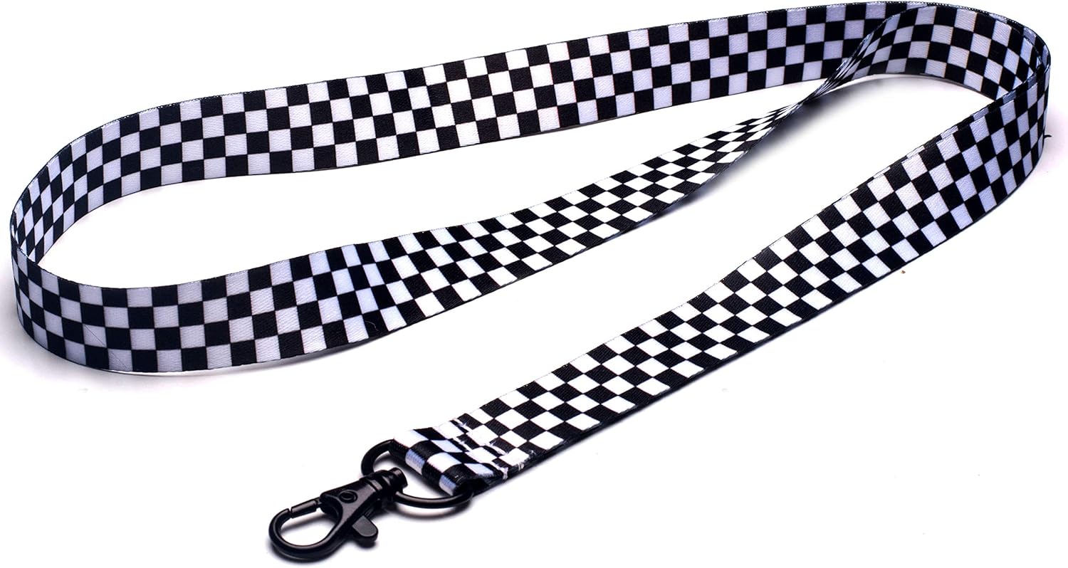 Amazon.com : Black and White Checkered Lanyard Keychain with Metal ...