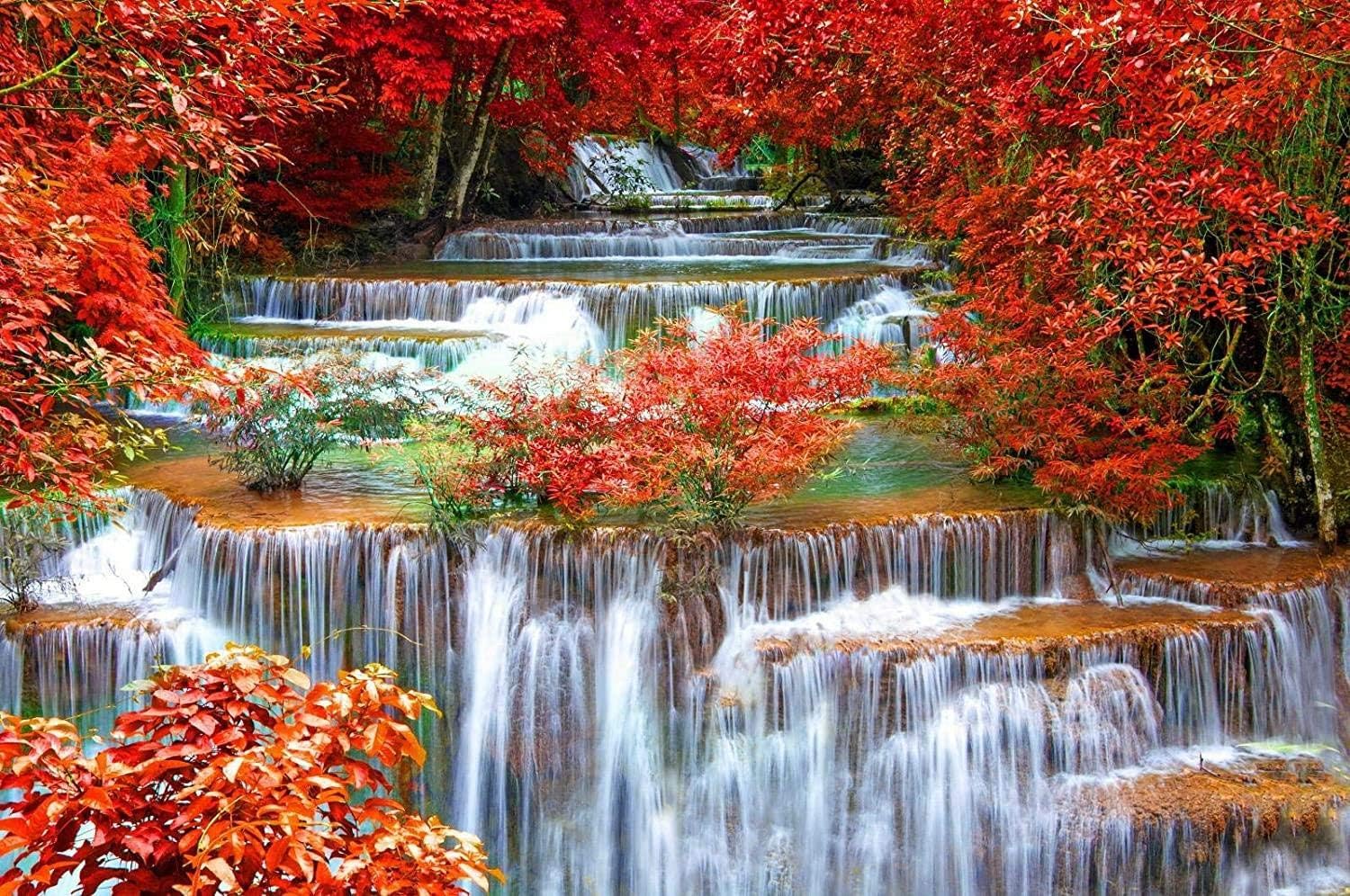 N A Adult Jigsaw Puzzle 1000 Piece Wooden Puzzle Waterfall Red Trees n-a-adult-jigsaw-puzzle-1000-piece-wooden-puzzle-waterfall-red-trees