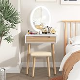 Amazon.com: Brafab 31" Boho Natural Rattan Vanity Desk Set with 3 Modes ...