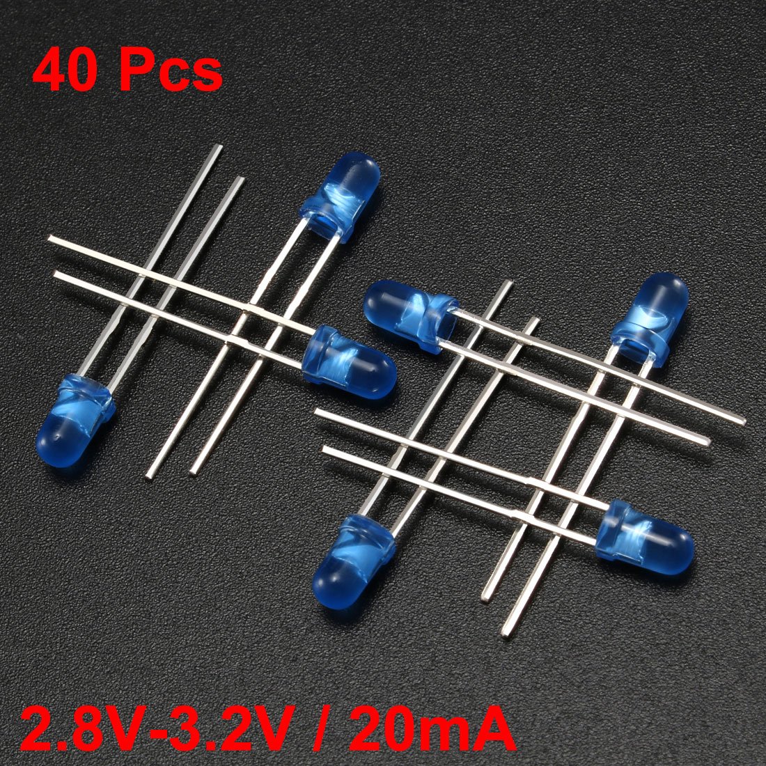 uxcell 40pcs 3mm Blue LED Diode Lights Colored Lens Diffused Round DC2 ...