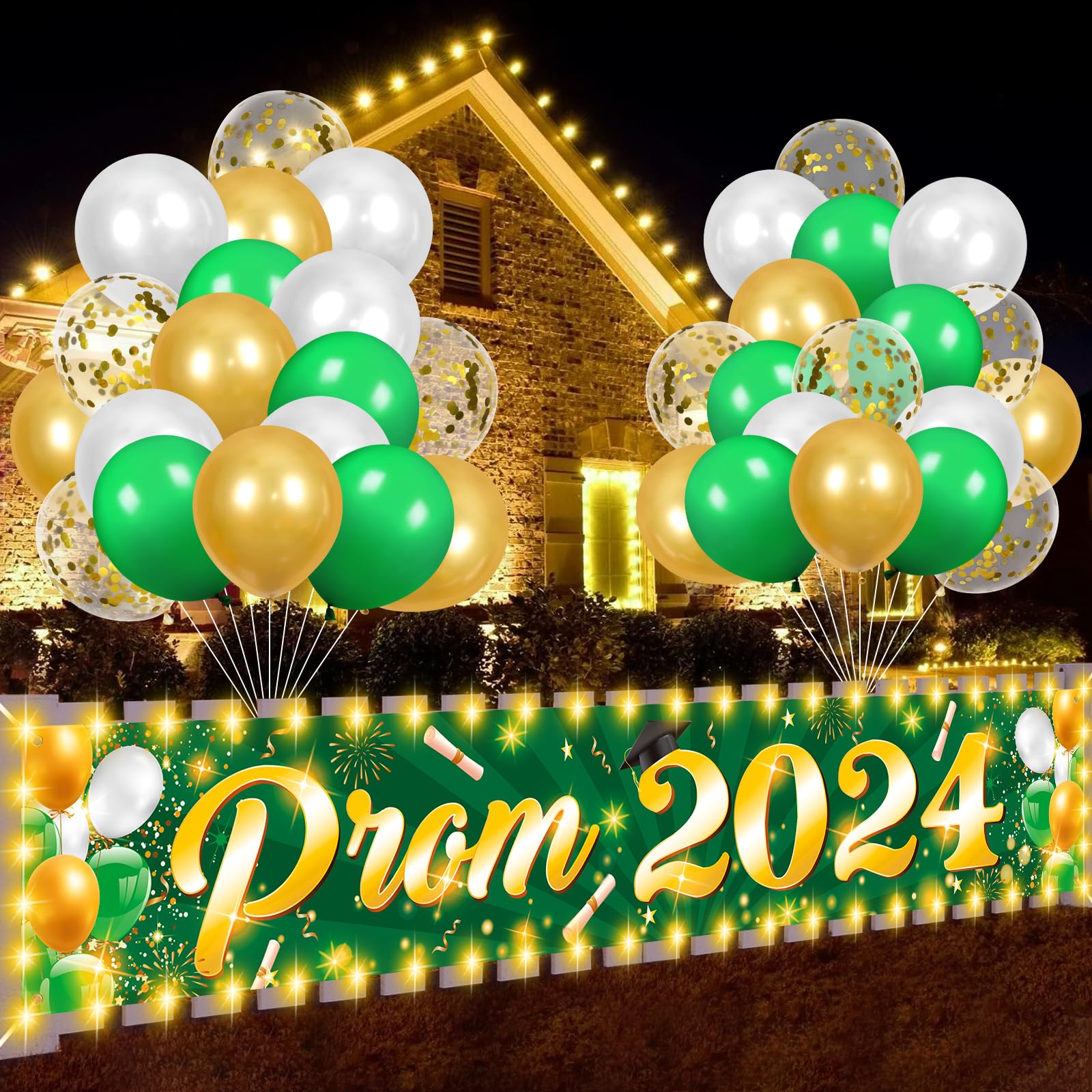 Prom 2024 Banner with LED Lights Graduation Party Decorations Green ...