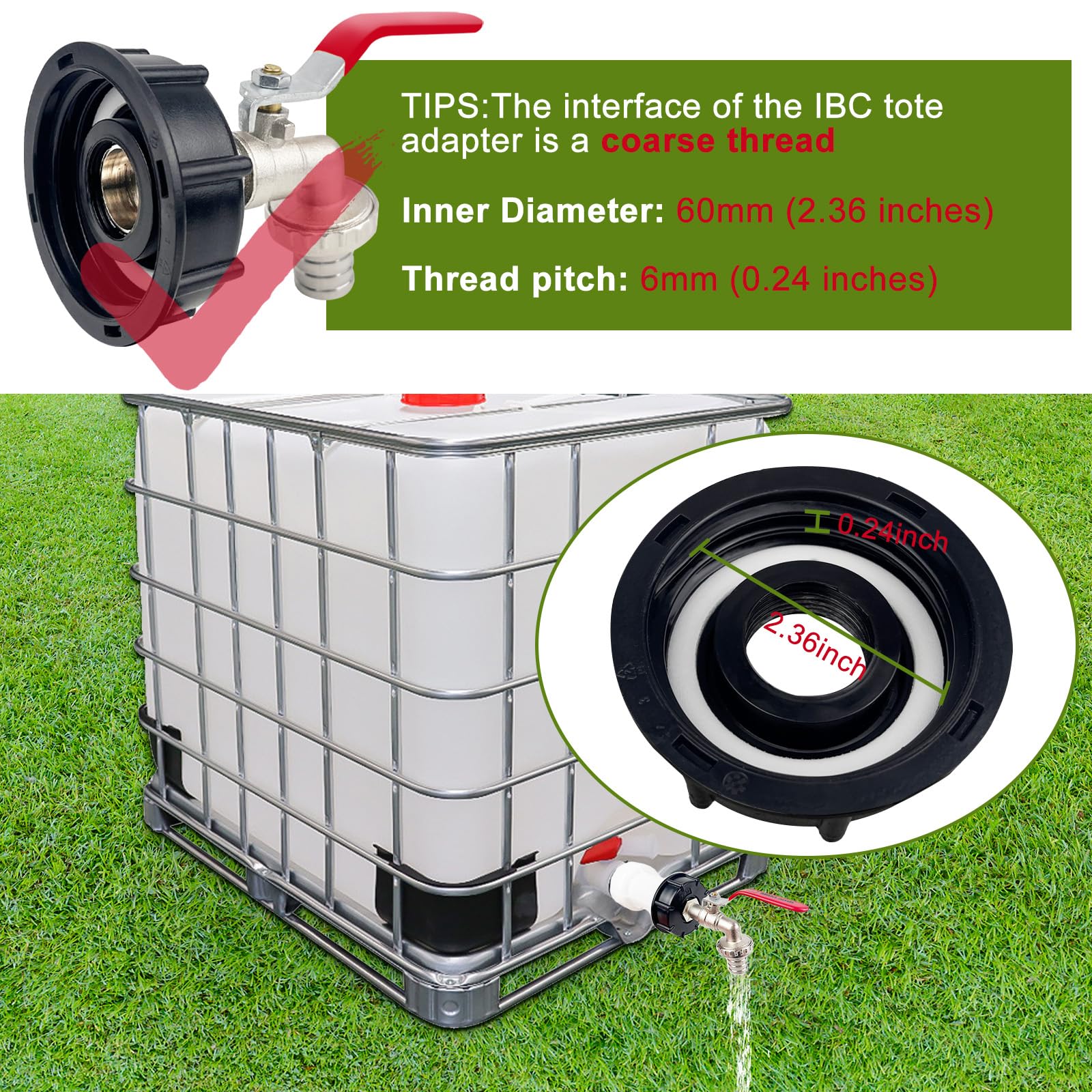 Mua 275-330 Gallon IBC Tote Fittings 2.36'' 60x6 Coarse Thread, IBC ...