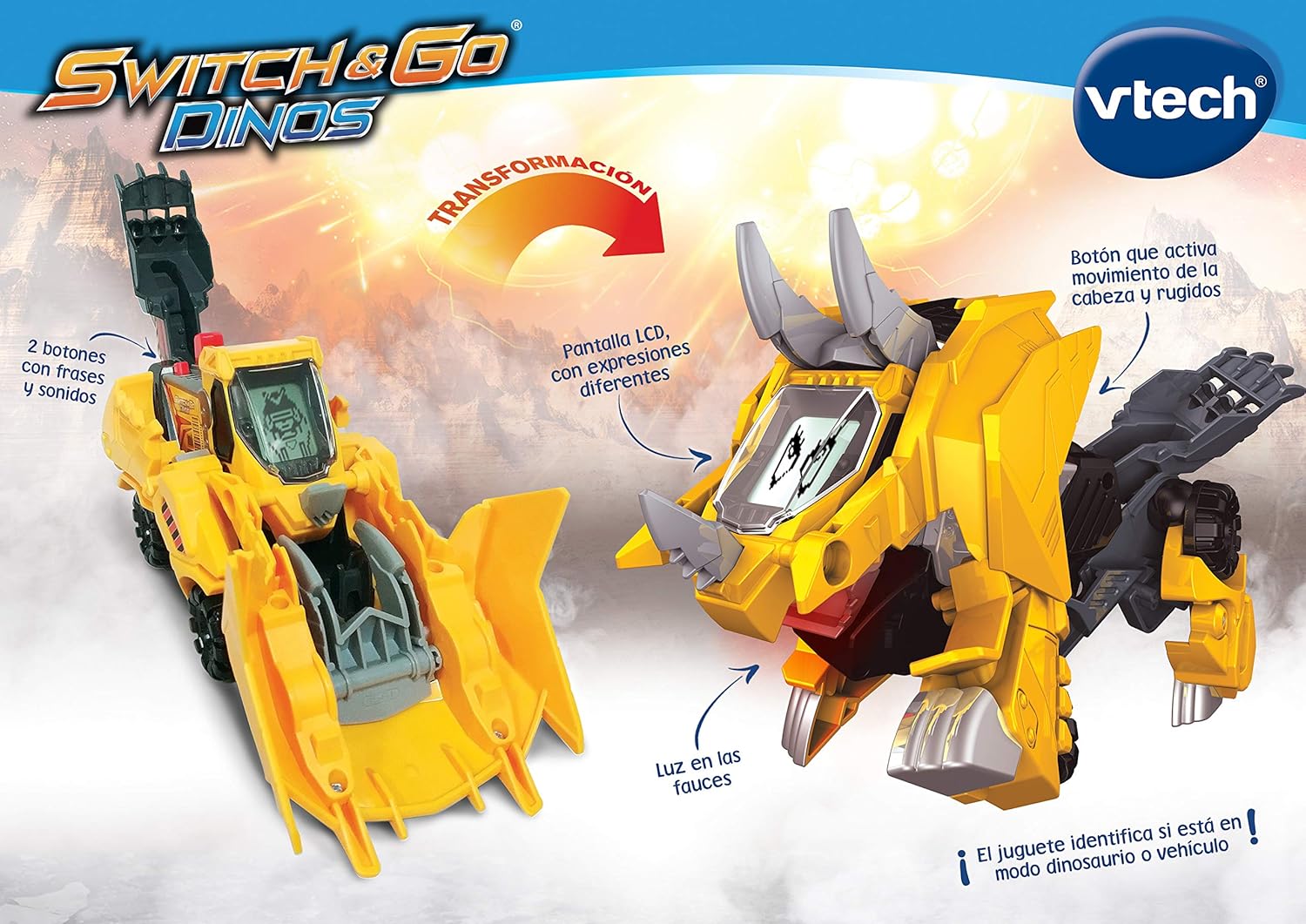 VTech – Switch & Go Dinos Toy Brutus, The Triceratops Excavator, Yellow ...