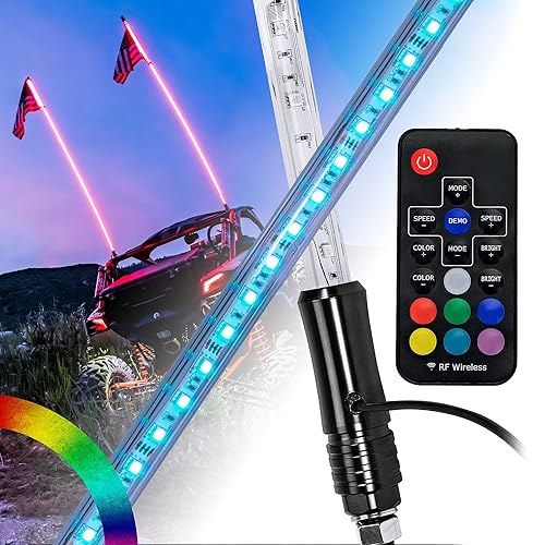 True Mods 2pc 6ft RGB LED Whip Light for UTV ATV [RF Wireless Remote ...