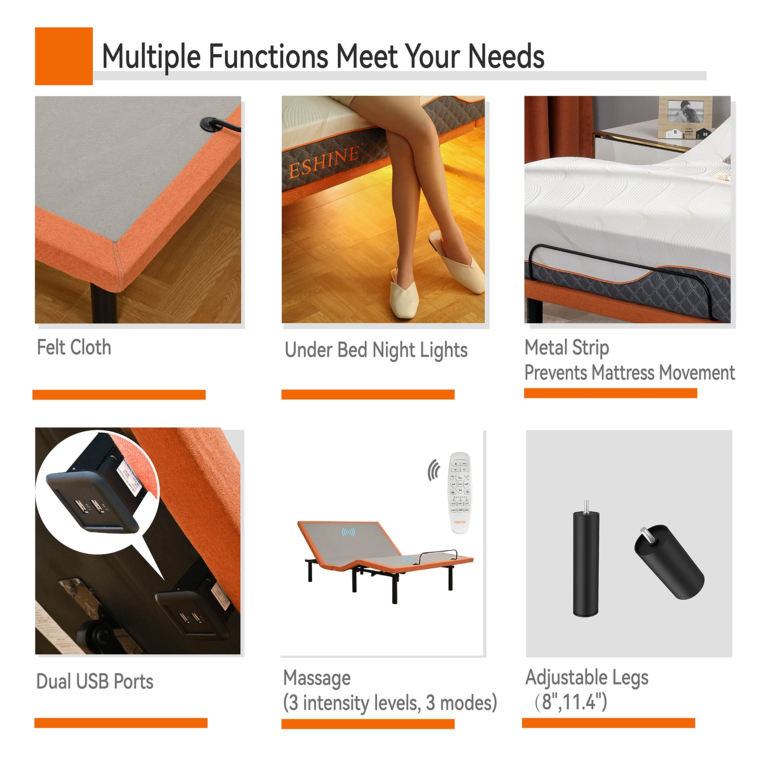 Mua ESHINE Adjustable Bed Frame - Electric Bed Base with Massage ...