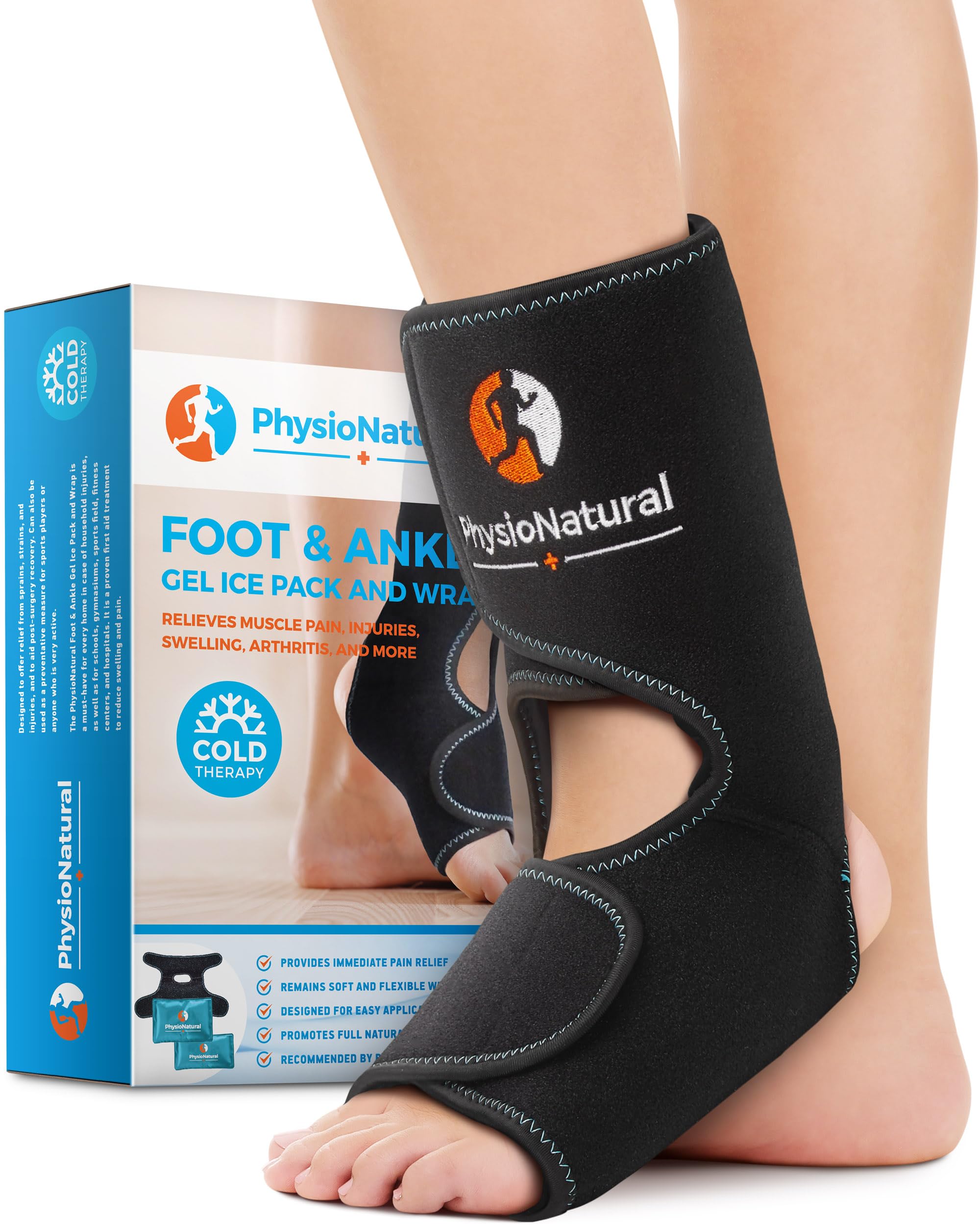 PhysioNatural Foot & Ankle Ice Wrap with 2 Cold Gel Packs – Great for ...