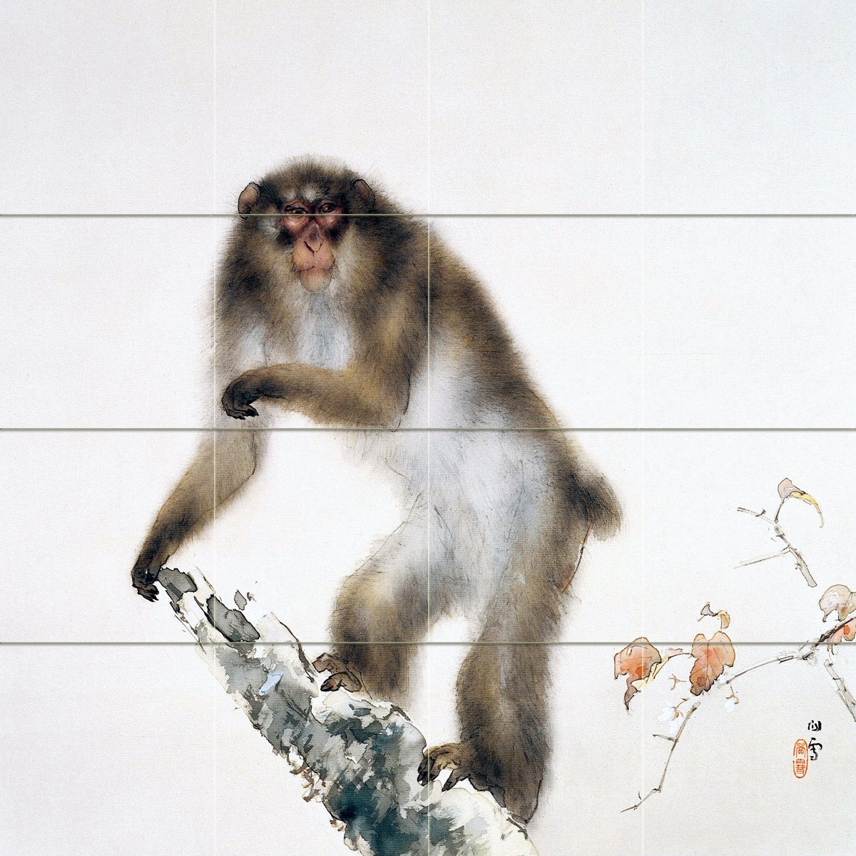 Japan monkey autumn by H. Kansetsu Tile Mural Kitchen Backsplash Marble ...