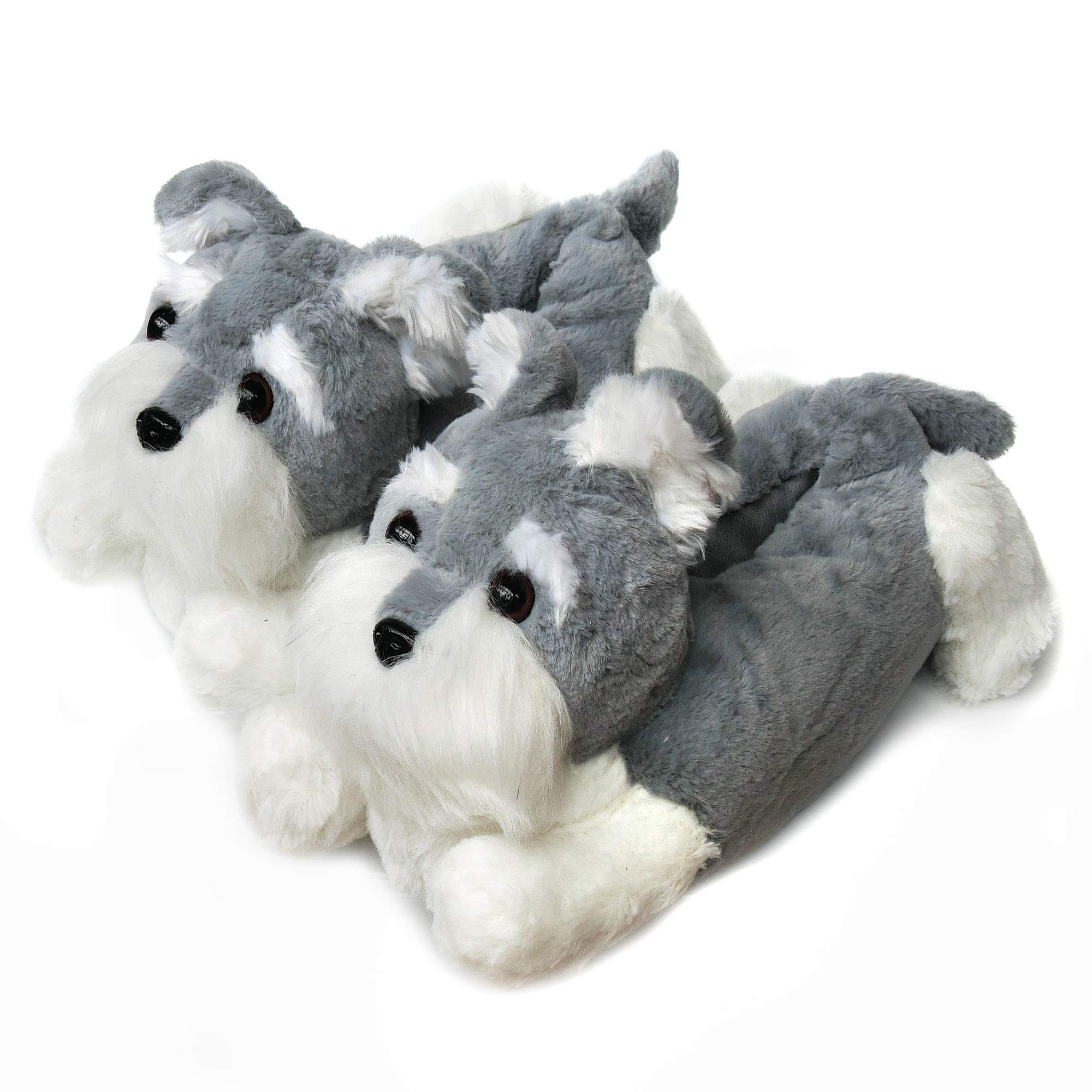 Friendly House Women's Fluffy Animal Slippers, Novelty Schnauzer Dog ...
