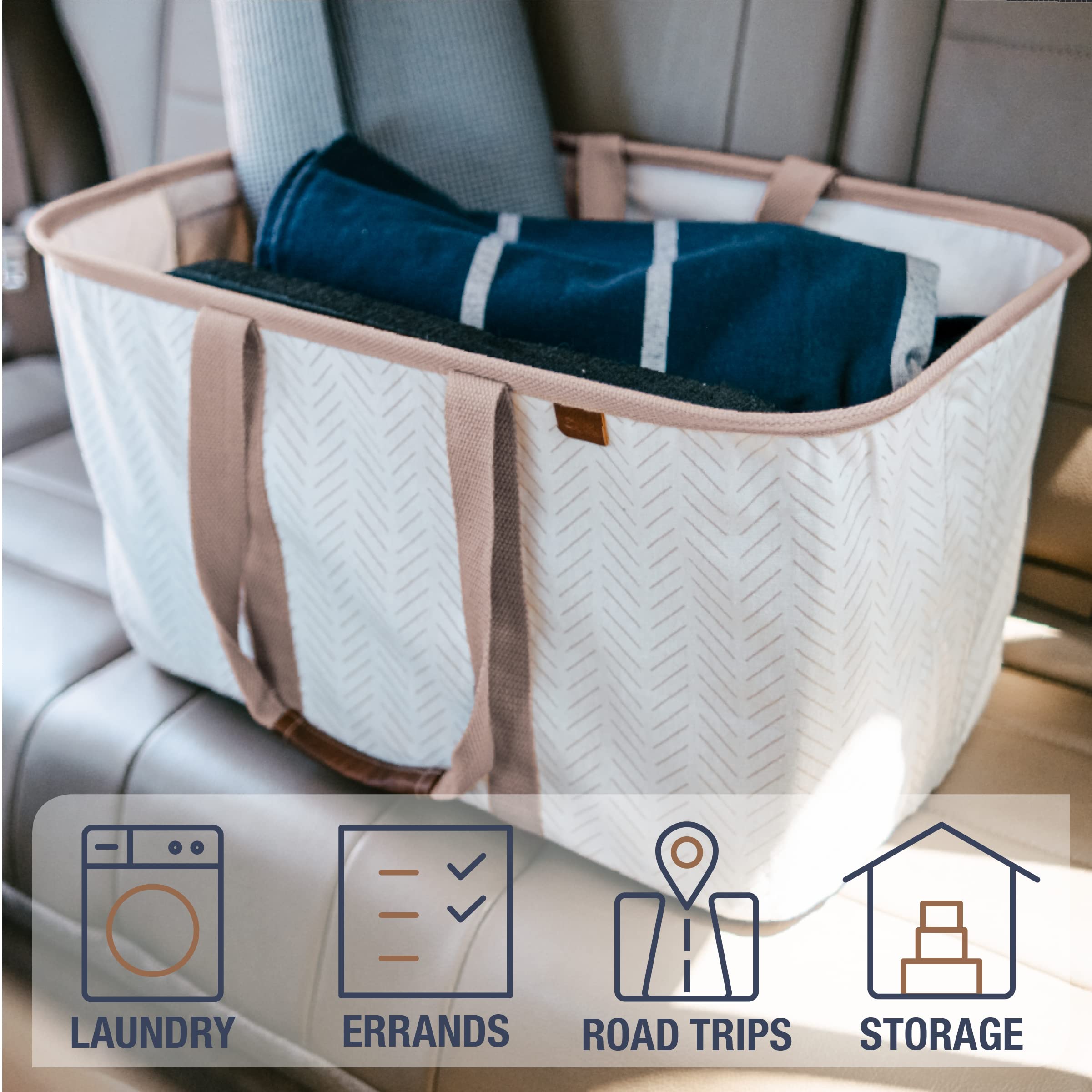 Mua CleverMade Collapsible Laundry Tote, LUXE Cream Herringbone 2PK ...
