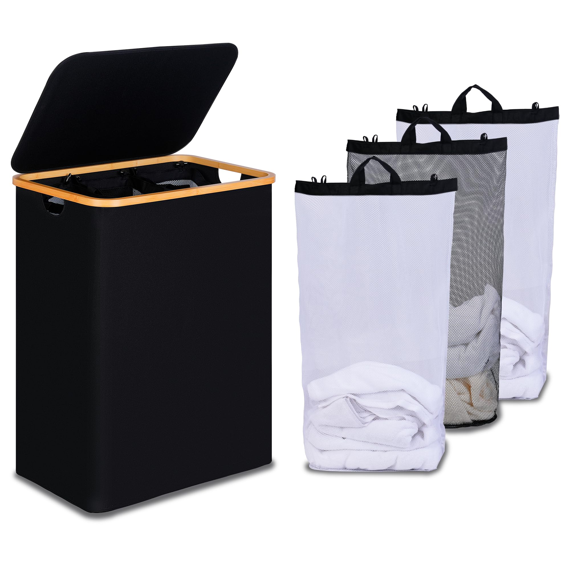 efluky Laundry Hamper with Lid, Trio Laundry Hamper with 3 Removable ...