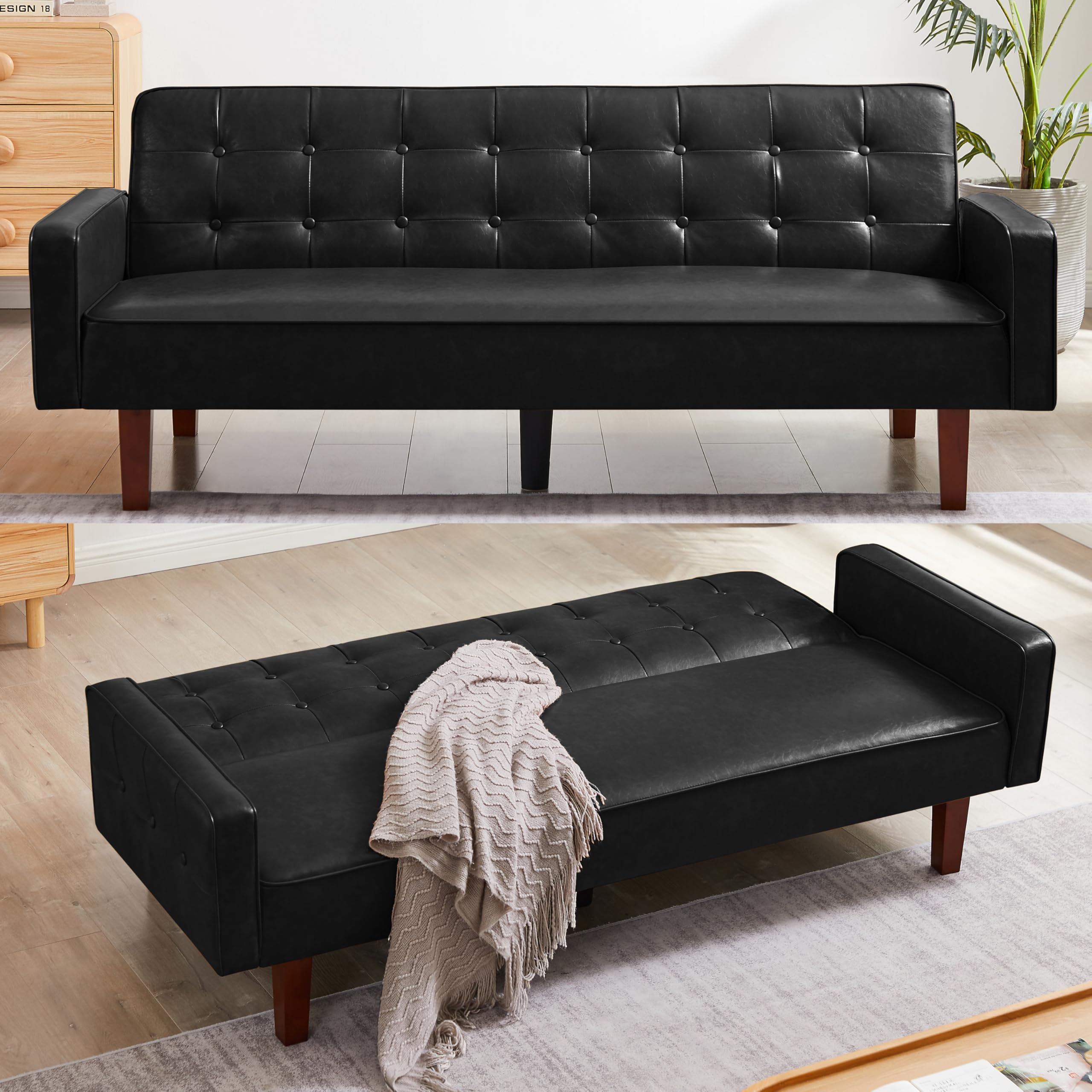 Eafurn Faux Leather Upholstered Convertible Sleeper Sofa Bed Couch Bed ...