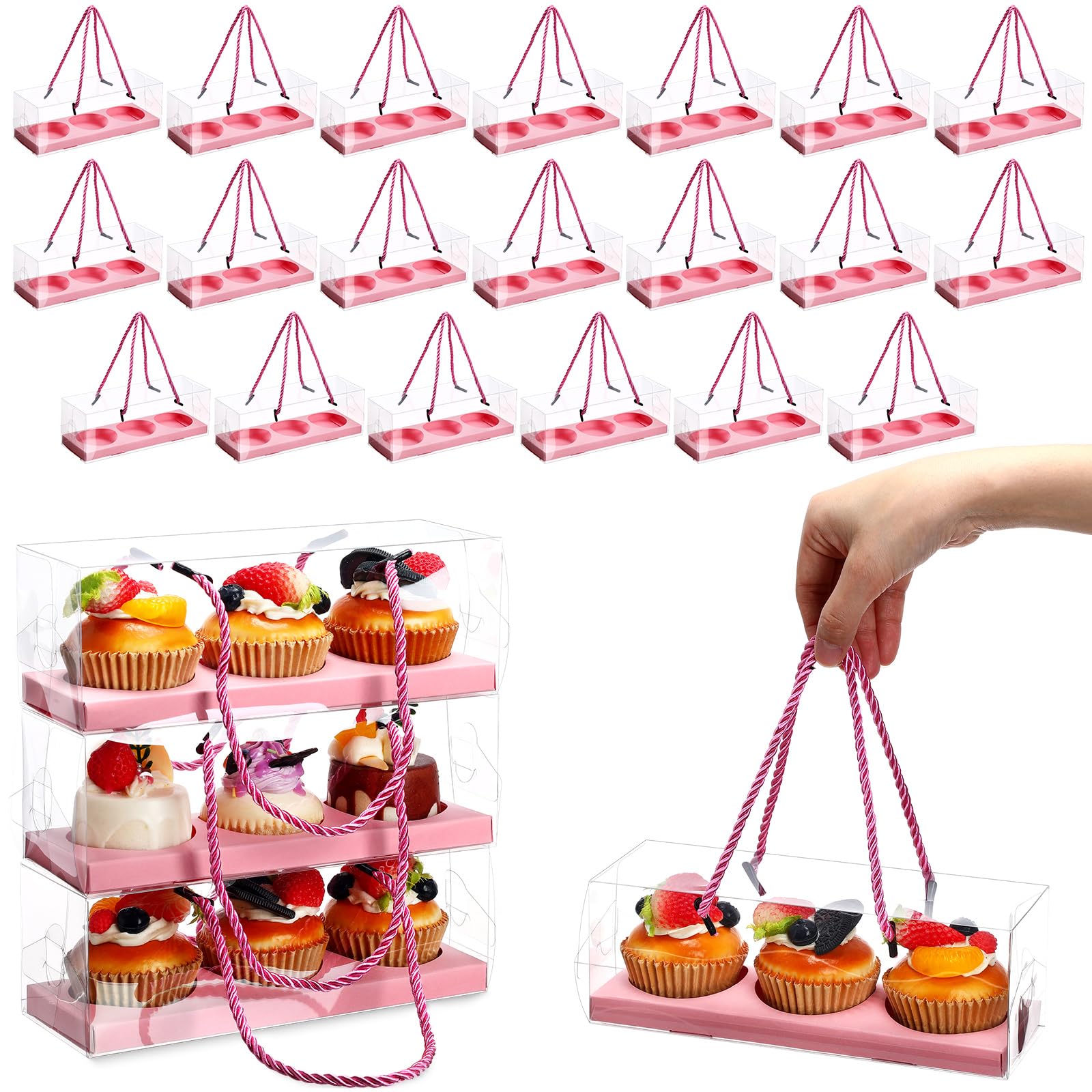 Thenshop 20 Set of Clear Cupcake Boxes 9" x 3" x 3" Portable Pastry ...