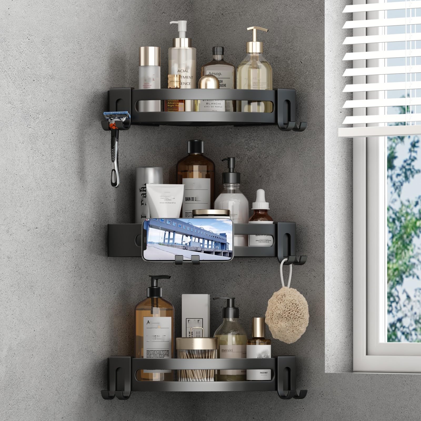 VOLPONE 3-Pack Black Triangle Shower Caddy, 3-Tier Corner Shelves ...