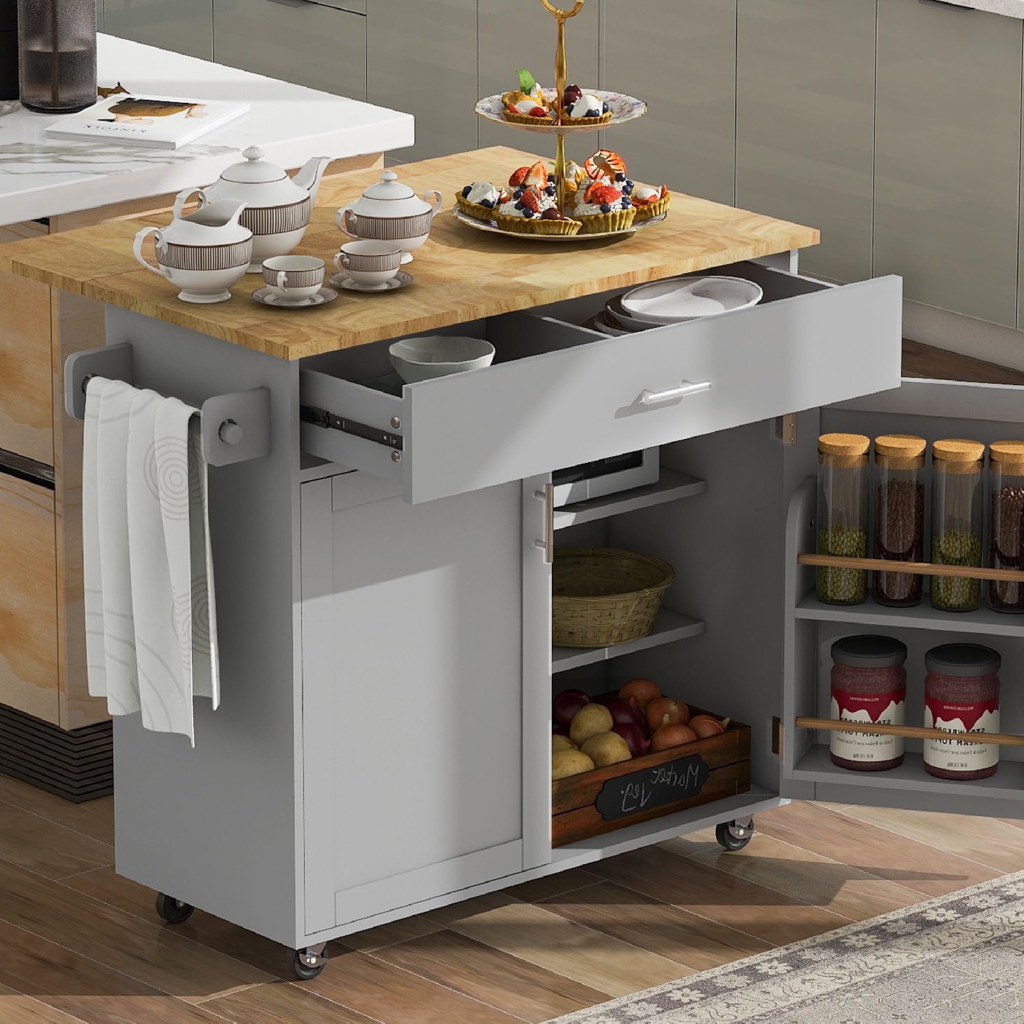 Merax Rolling Kitchen Island with Drop Leaf, 39" Modern Mobile Bar ...