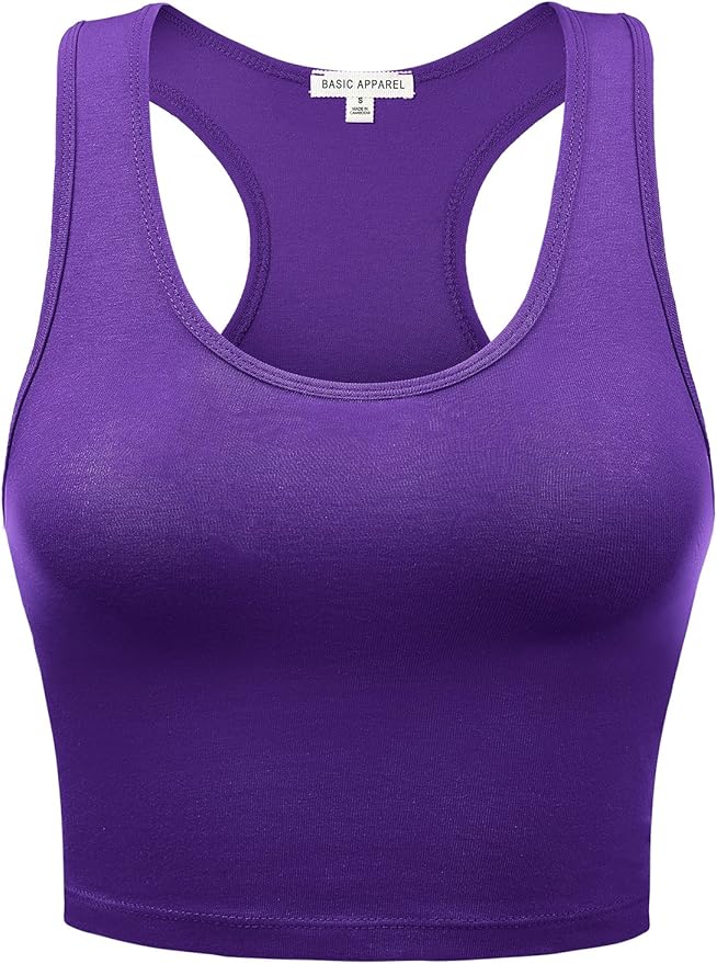 Cotton Racerback Basic Crop Tank Tops Purple L at Amazon Women’s ...