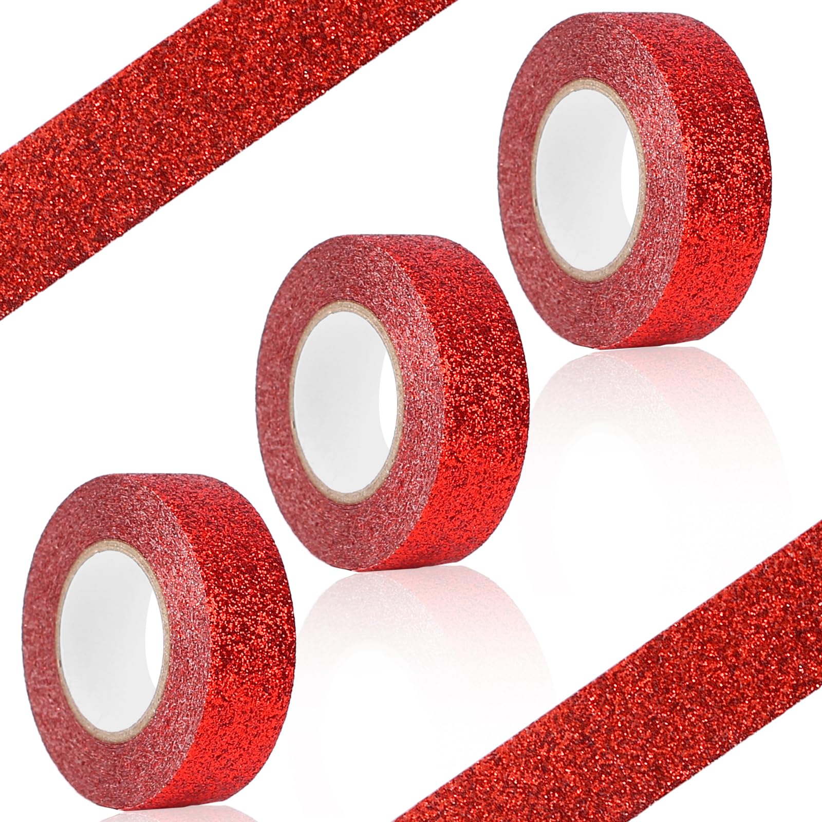 Mozeat Lens 3 Rolls Glitter Washi Tape 5/8" (15mm) Red Decorative Tape ...