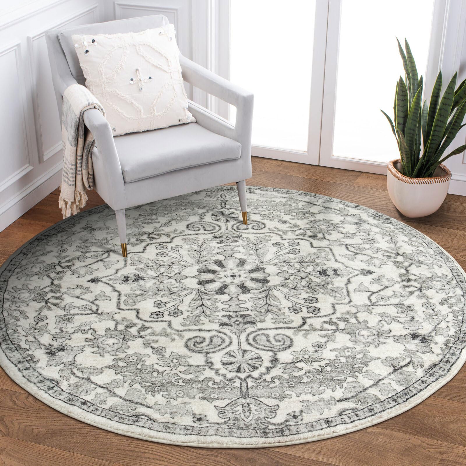 Lahome Bohemian Round Area Rugs, Washable Small Round Rug 3ft Soft Non ...