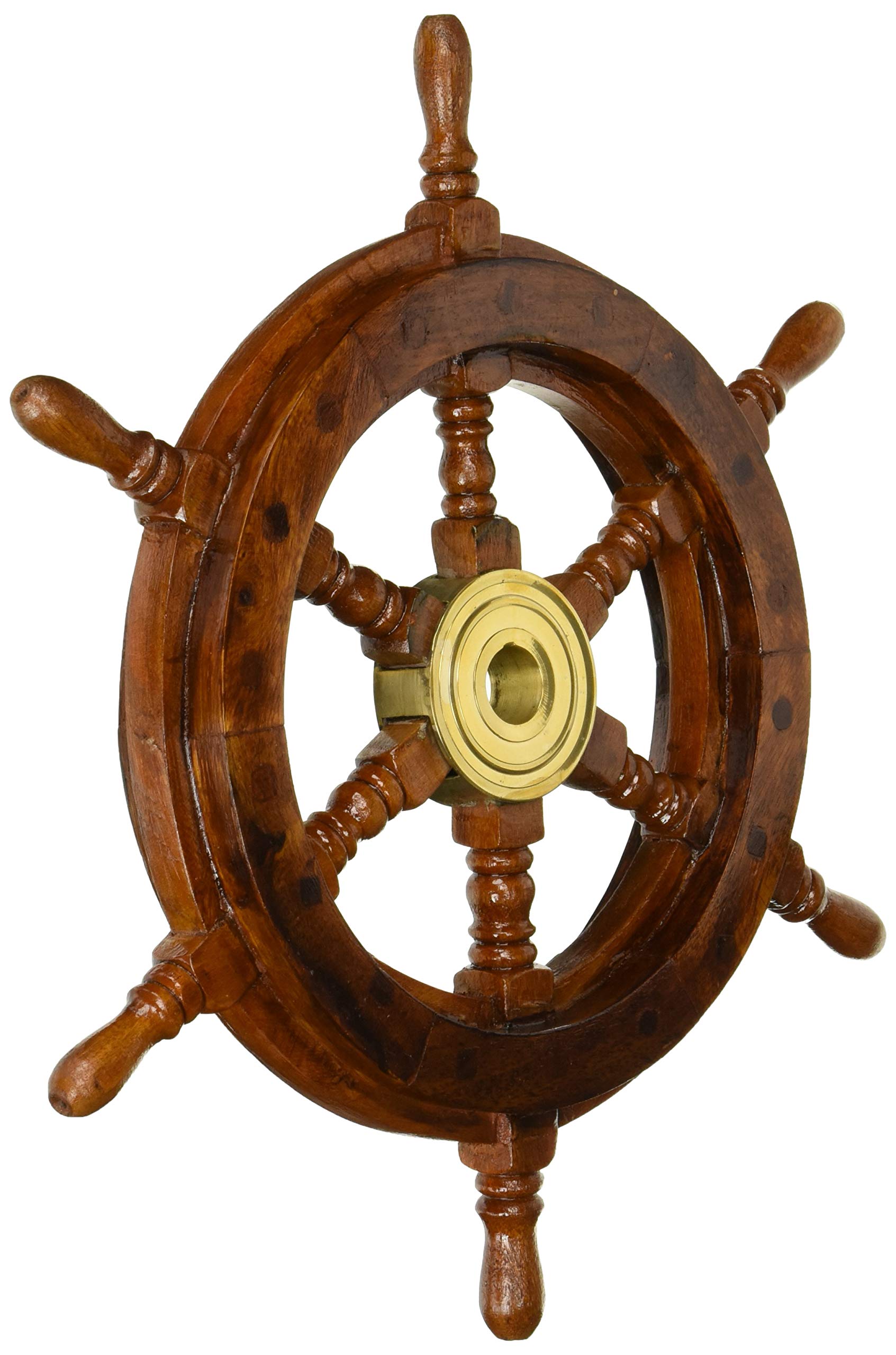 Nautical Specials Nautical Sheesham Wood Ship Wheel with Brass Center ...